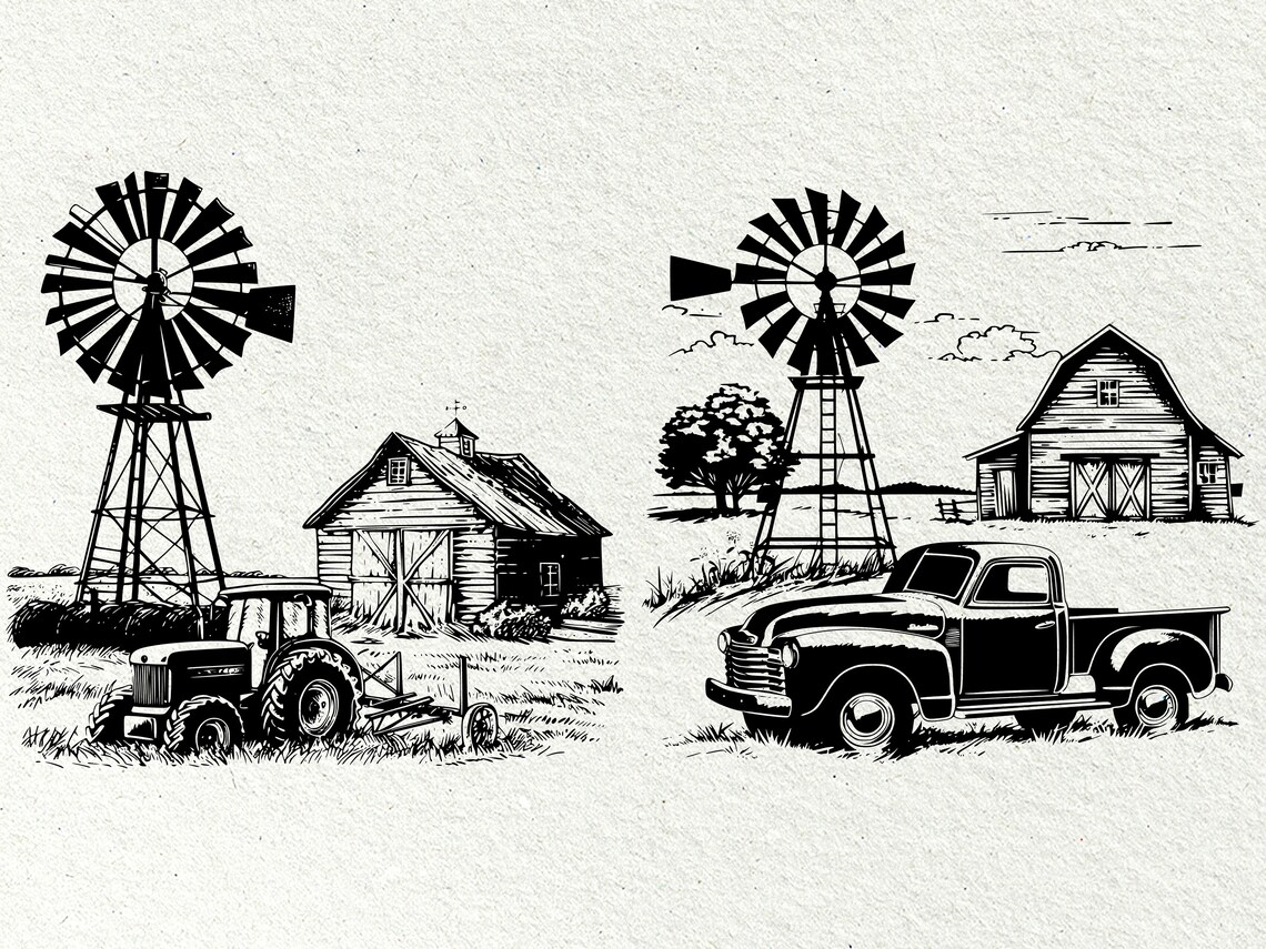 Old Barn and Tractor / Laser Engraved Rustic Barn / Farm Barn SVG ...