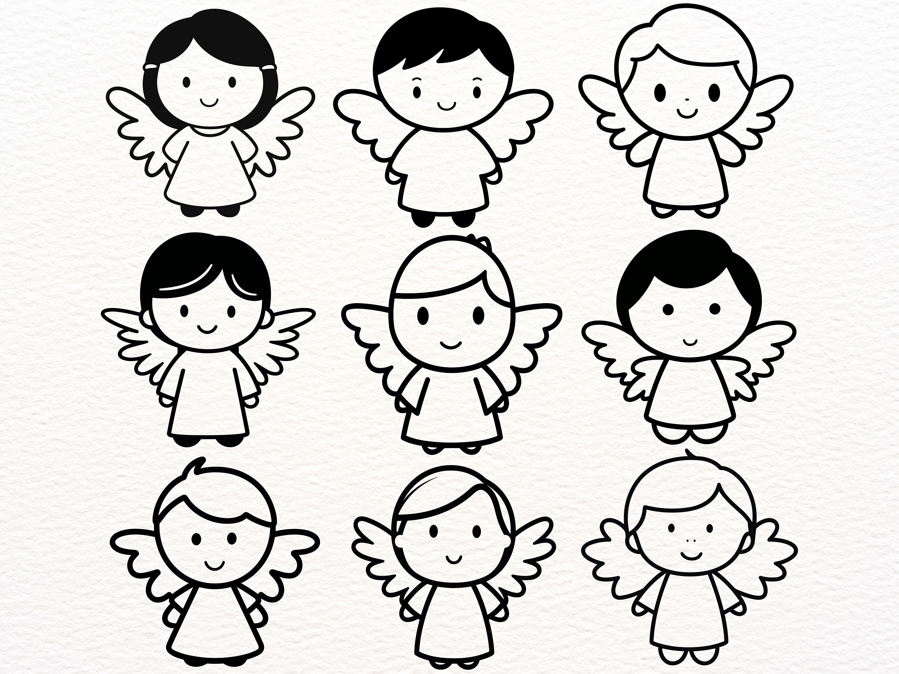 Cute Angels Kids Clipart / Christmas Angel PNG / Xmas Silhouette ...