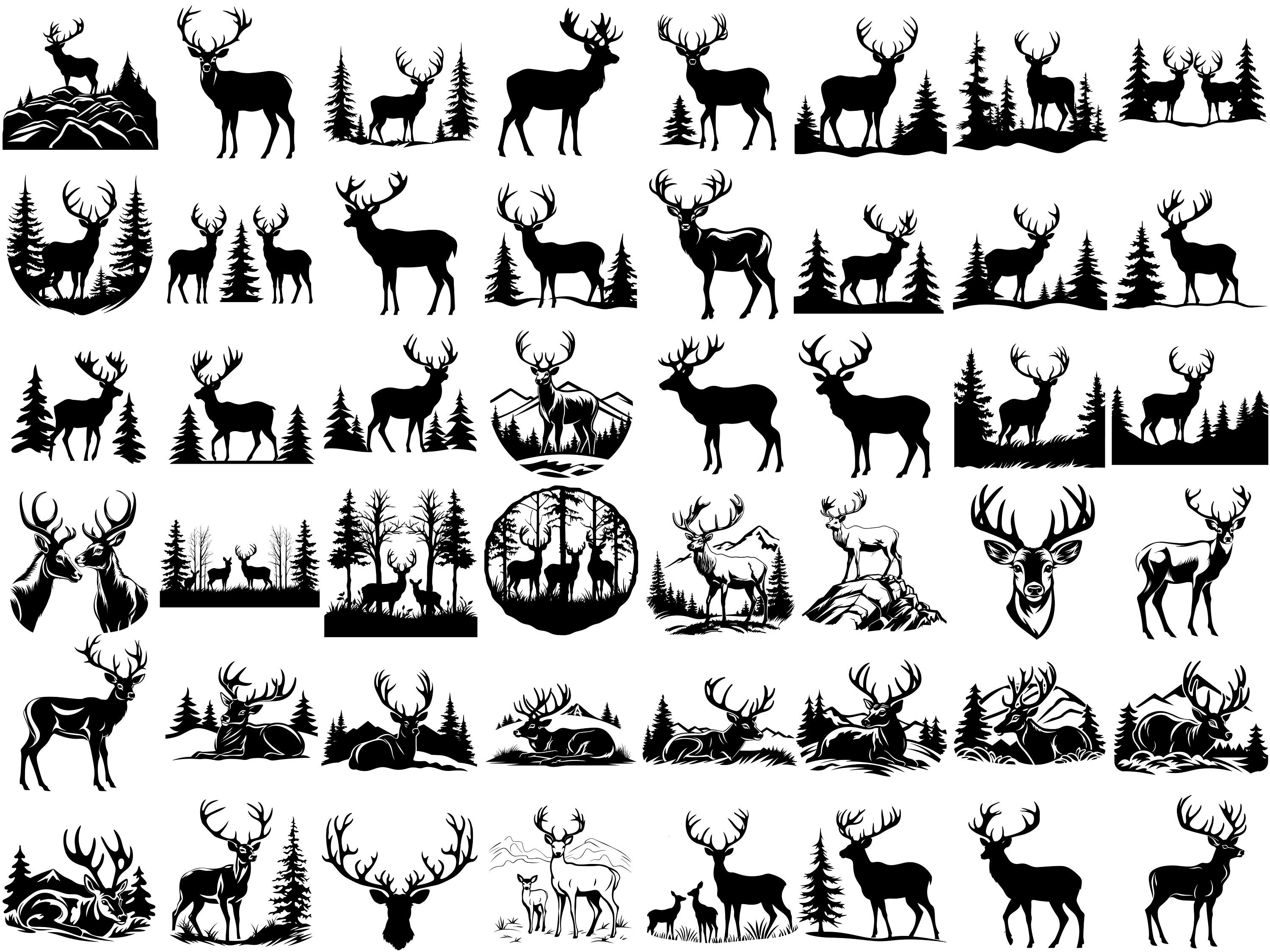 Hirsch im Wald SVG / Hirschkopf Vektor-Svg Png-Datei / Hirsch im Wald ...