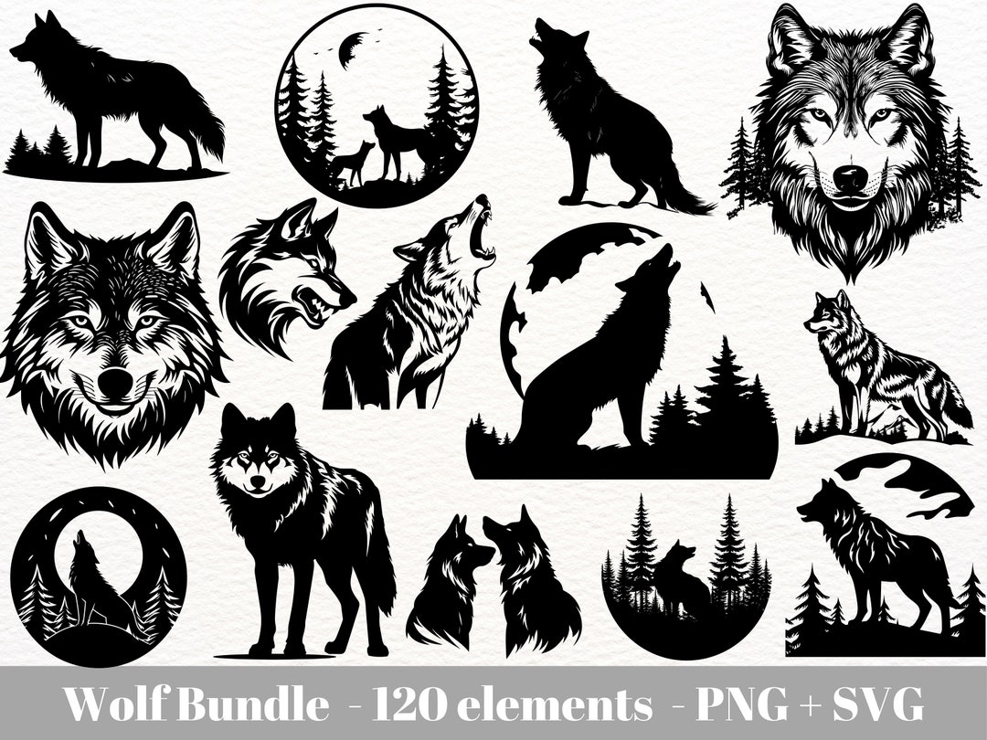 Wolf Svg Bundle / Howling Wolf at Moon Svg / Wild Animal Svg / Forest ...