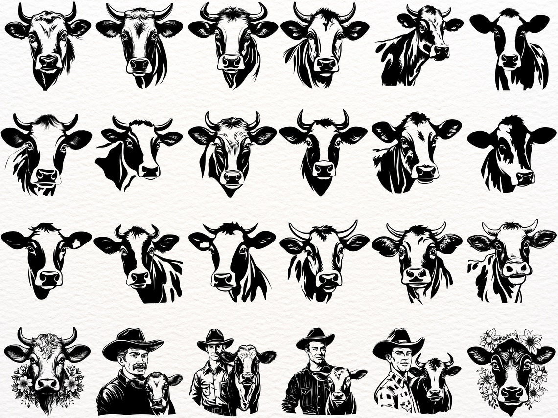 Cow Svg Bundle / Cow Head Svg / Farm Animal Svg for Cricut / Cow Farm ...