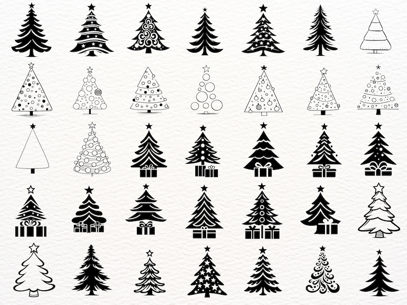 Bundle svg 130 sapin de Noël / clipart arbre de Noël noir et blanc ...