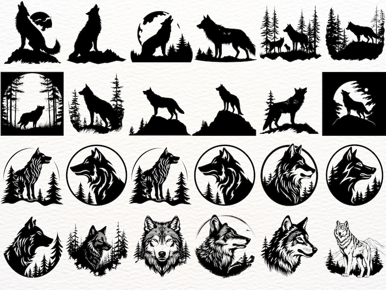 Wolf Bundle / heulender Wolf im Mond svg / wilde Tiere svg / Waldtiere Silhouette svg / Instant ...