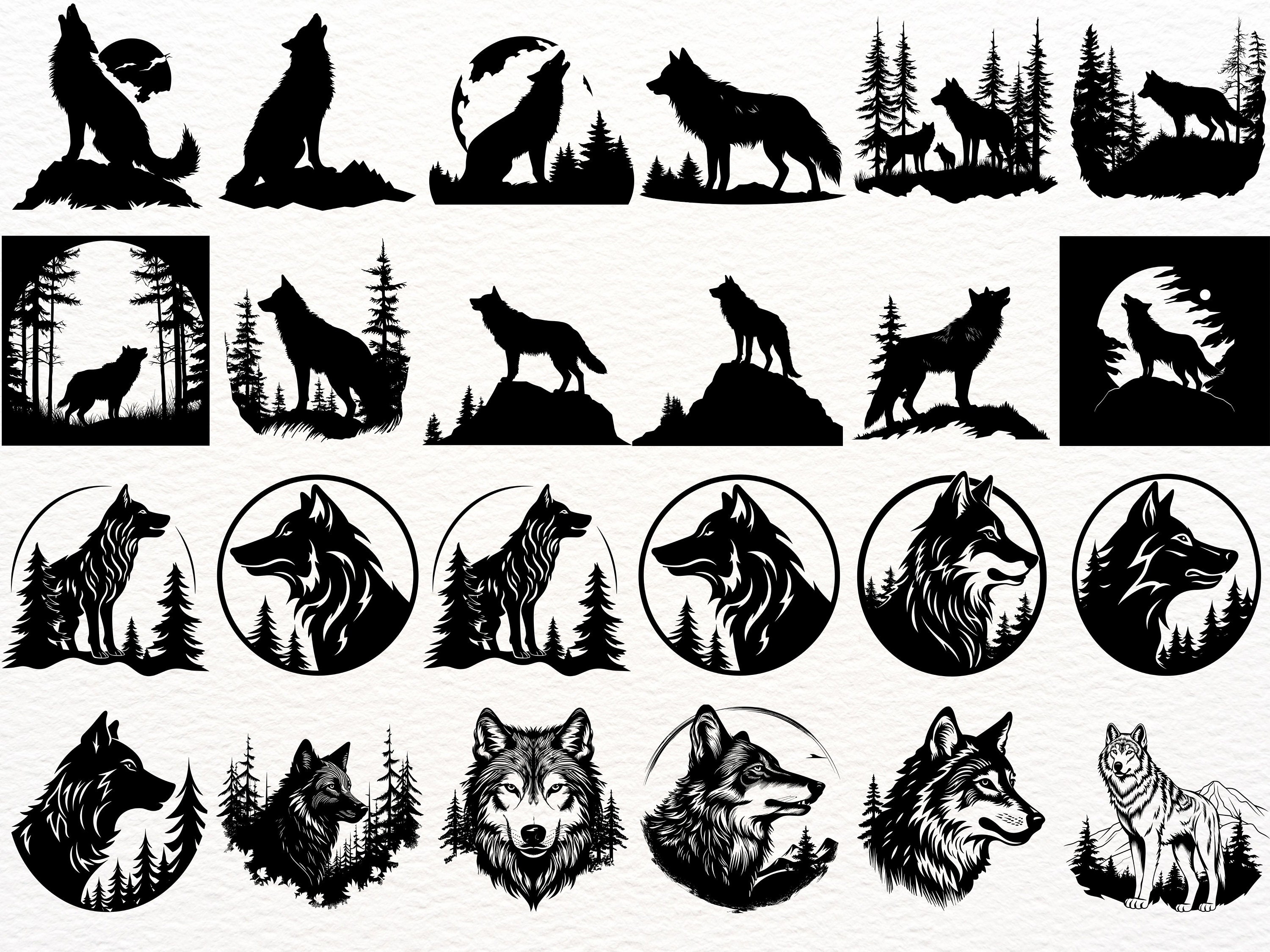 Wolf Svg Bundle / Howling Wolf at Moon Svg / Wild Animal Svg / Forest ...