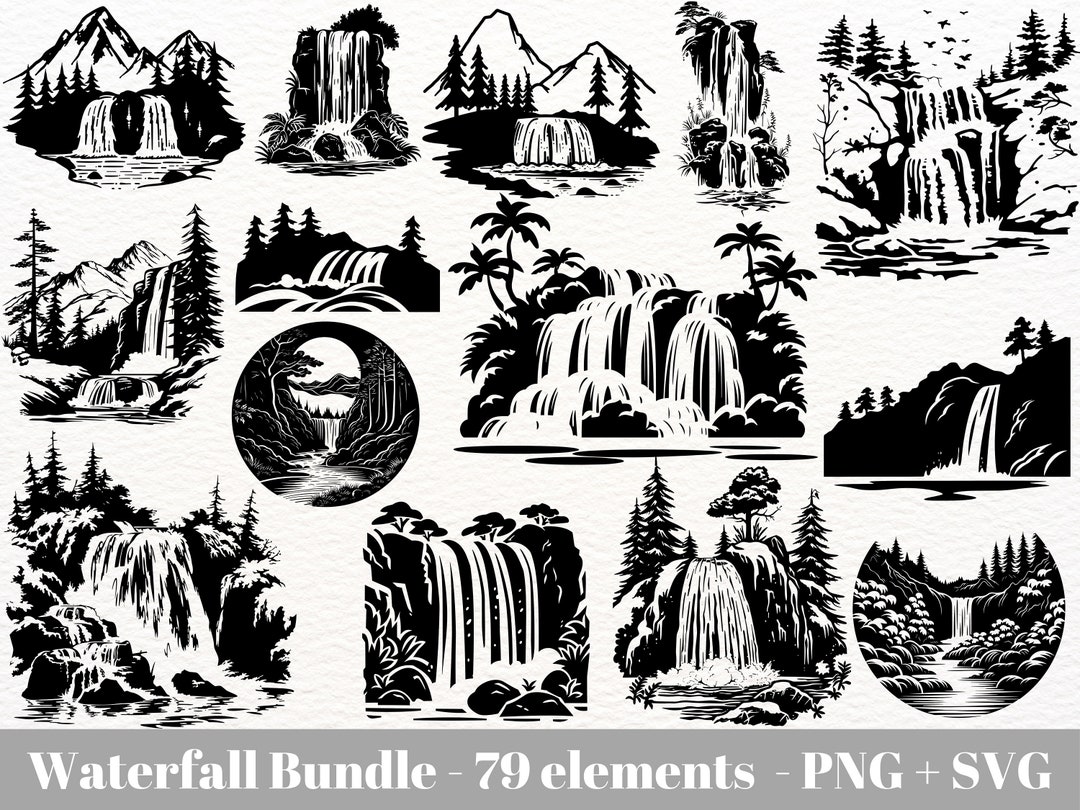 Waterfall Svg / Mountain Waterfall SVG / Landscape Svg Wood / Nature ...