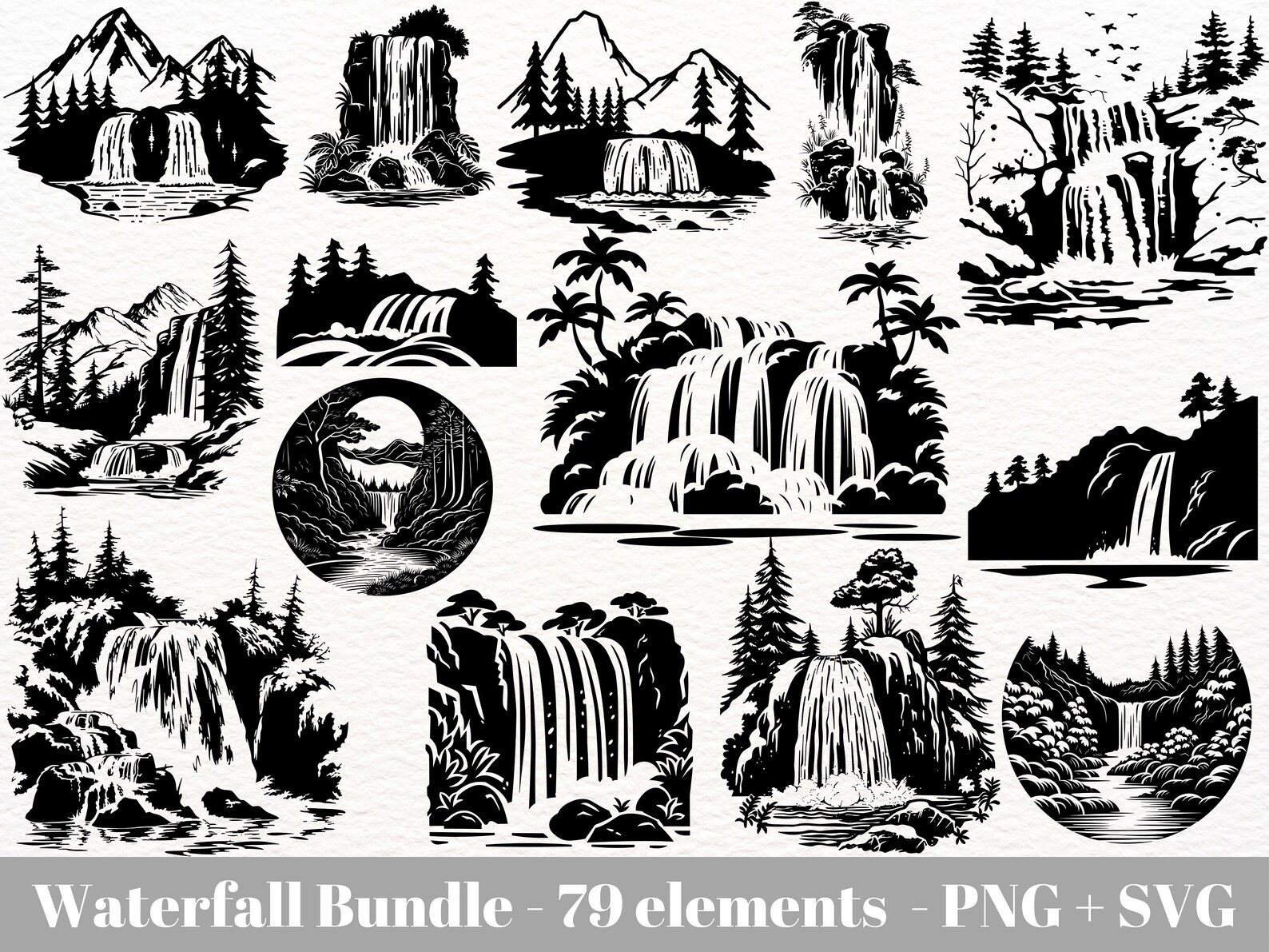 Waterfall Svg / Mountain Waterfall SVG / Landscape Svg Wood / Nature ...