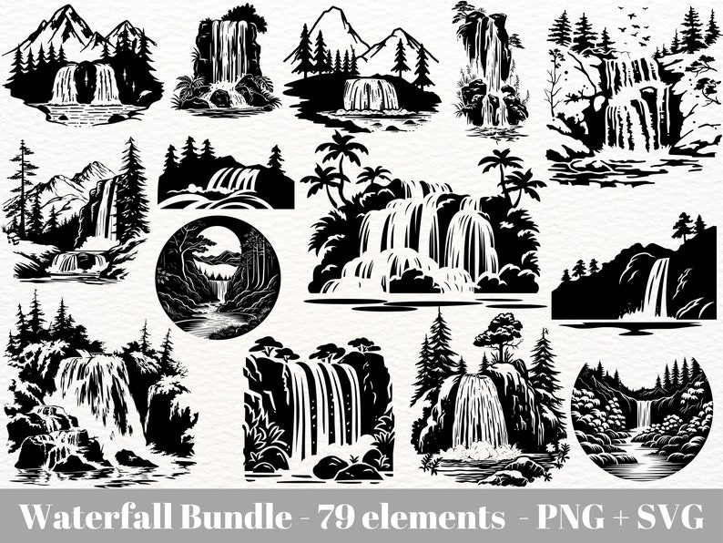 Waterfall Svg / Mountain Waterfall SVG / Landscape Svg Wood / Nature ...