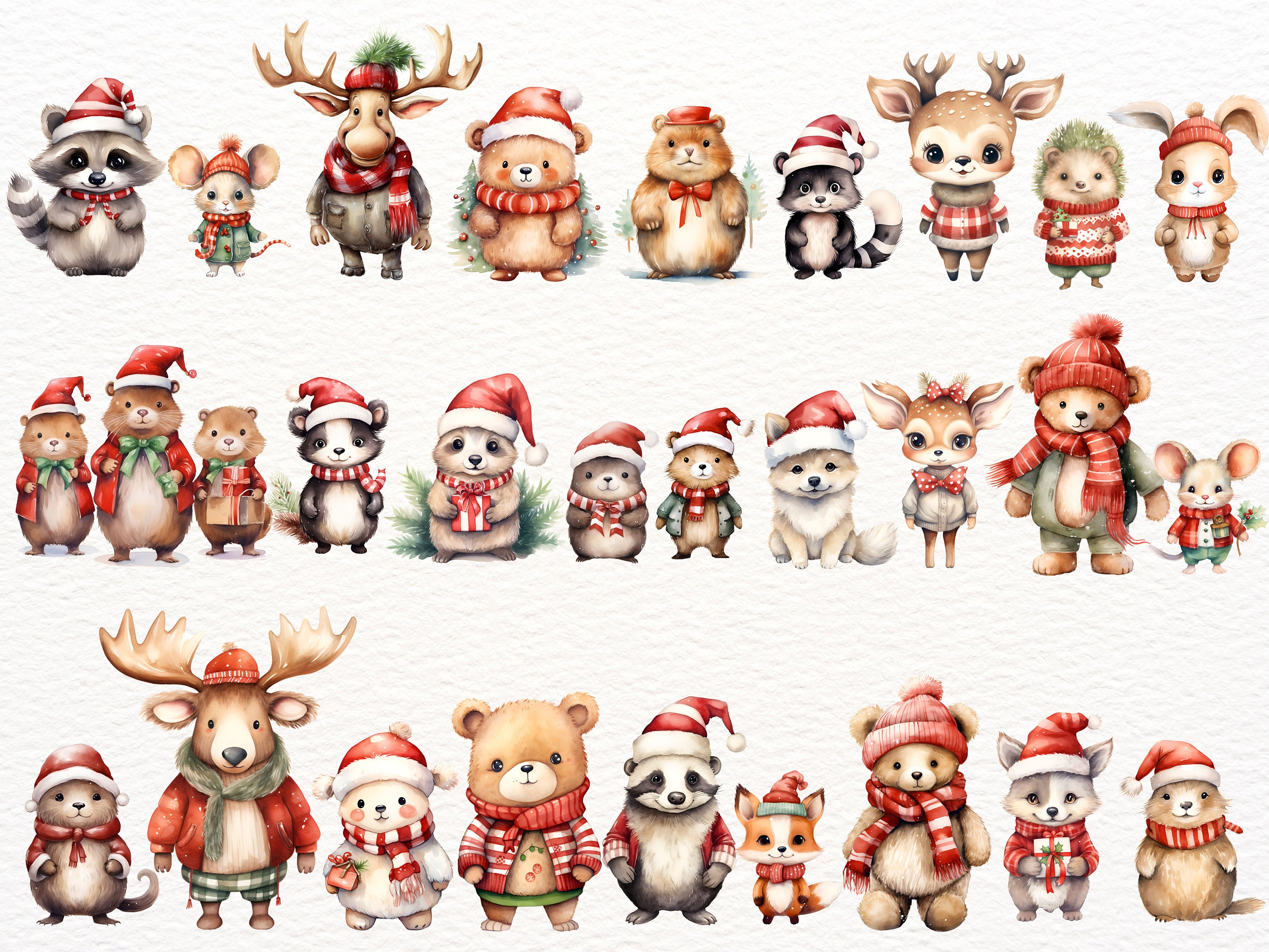 Christmas Woodland Animals Clipart / Christmas Illustration Digital ...