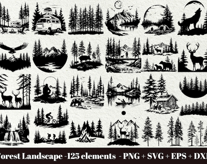20 Landscape Svg, Landscape Png Bundle, Mountain Scene, Forest Svg ...