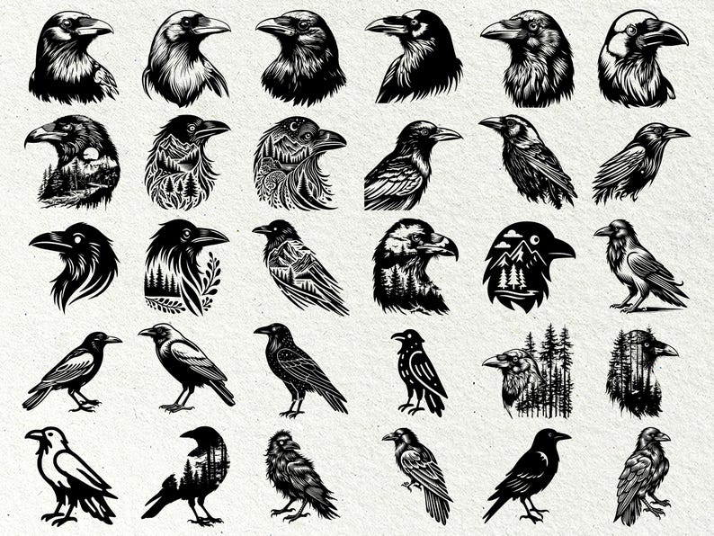 Raven on Tree Branch Svg / Crow Bird Svg Wood Cut / Crow Silhouette ...