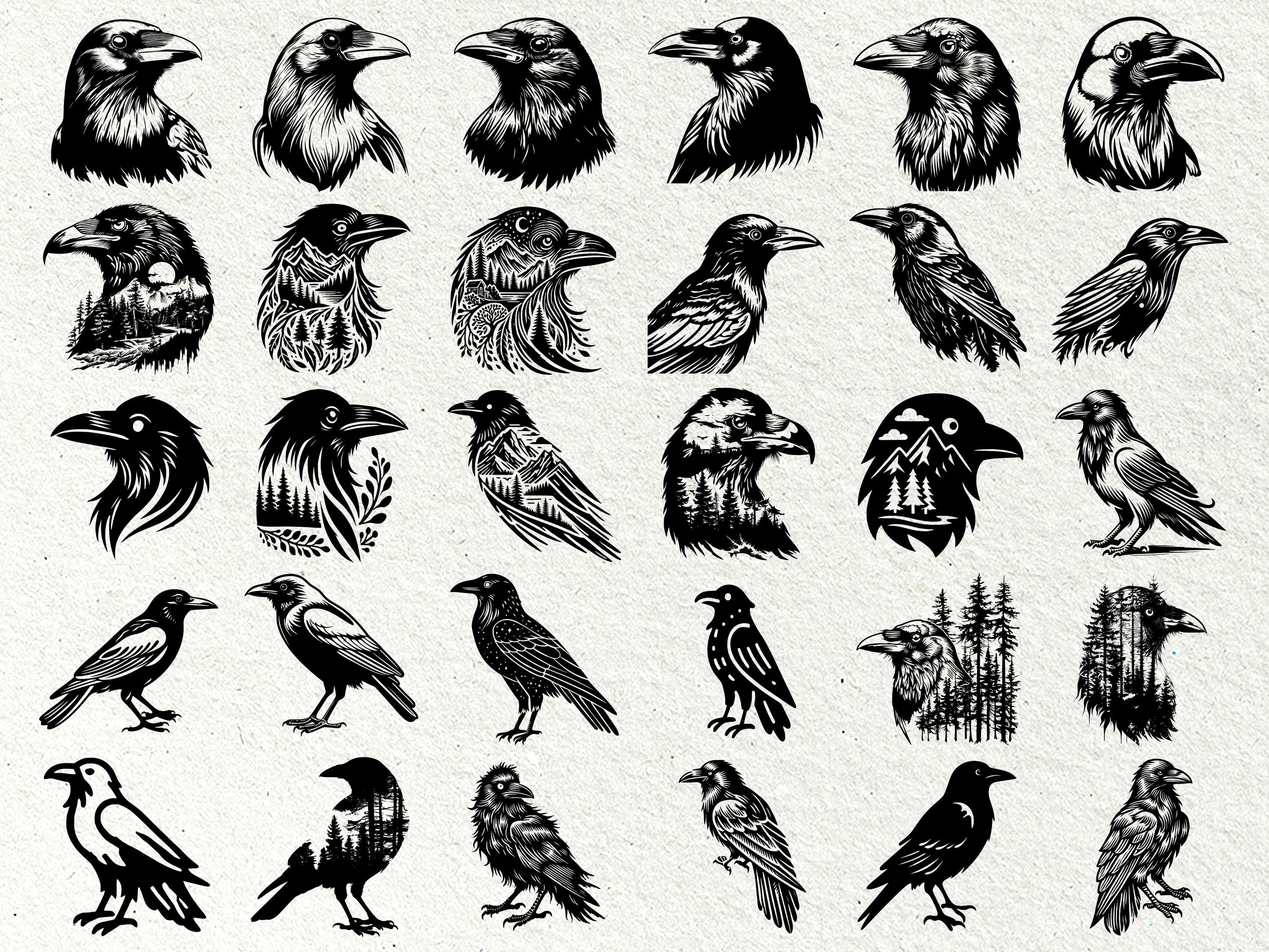 Raven on Tree Branch Svg / Crow Bird Svg Wood Cut / Crow Silhouette ...