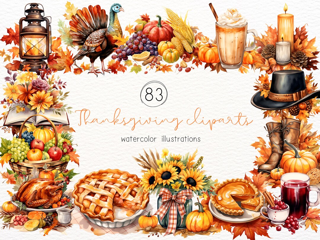 Thanksgiving Watercolor Clipart Bundle / Watercolor Autumn Scene ...