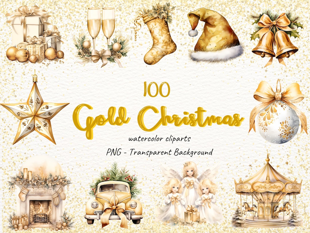 Cozy Christmas Clipart / Gold Christmas Clipart Bundle / Christmas ...
