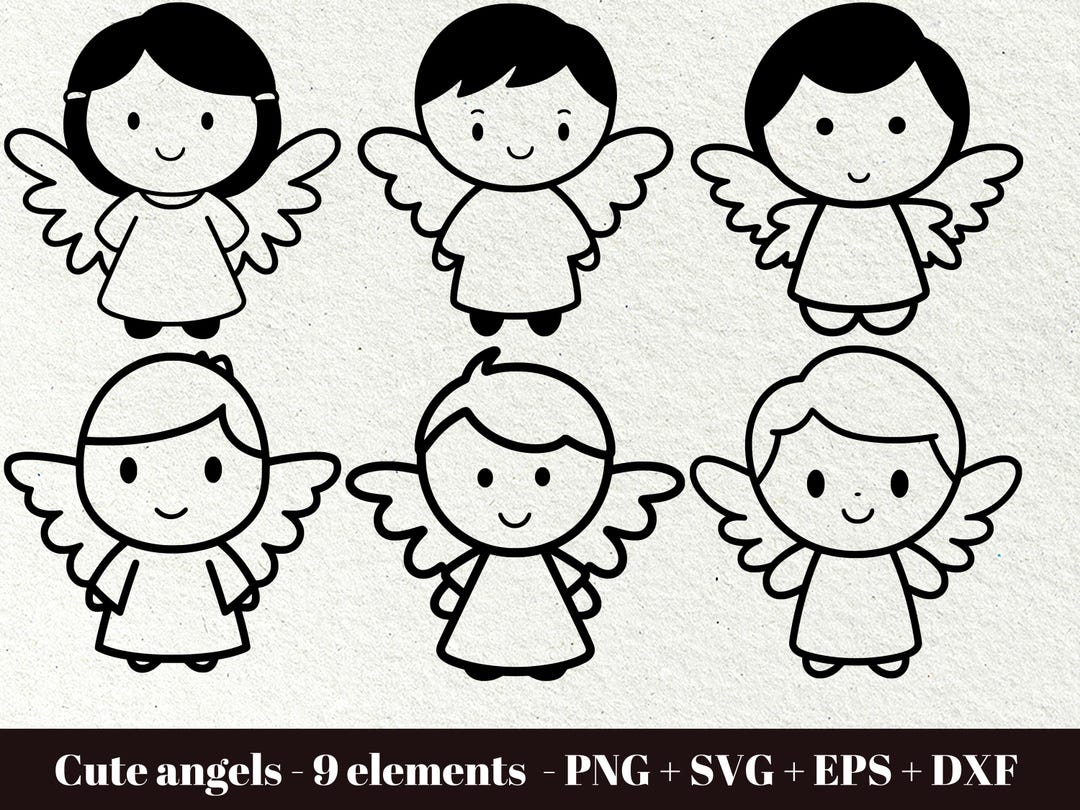 Cute Angels Kids Clipart / Christmas Angel PNG / Xmas Silhouette ...