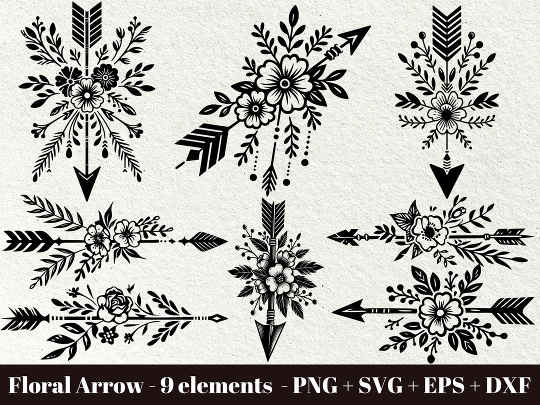 Floral Arrow Bundle SVG / Floral Arrow PNG Designs / Arrow Svg , Png ...