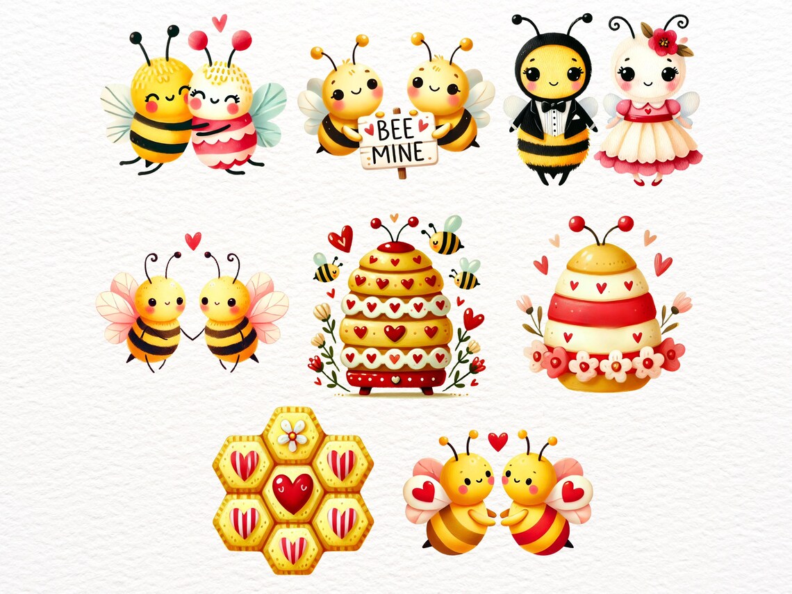 Cute Valentine's Day Bee Clipart / Honey Bee Clipart Bundle / Cute Bee ...