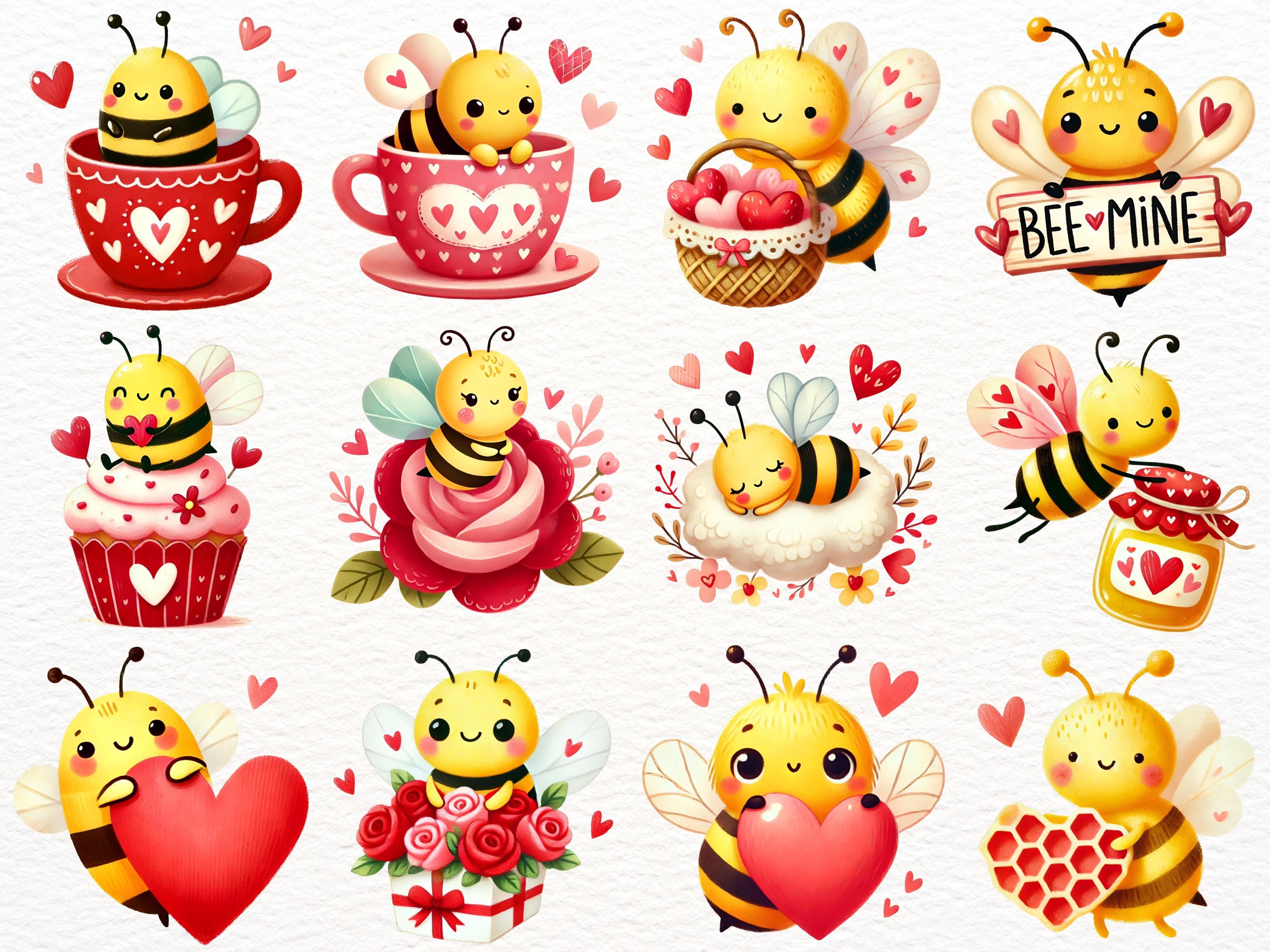 Cute Valentine's Day Bee Clipart / Honey Bee Clipart Bundle / Cute Bee ...