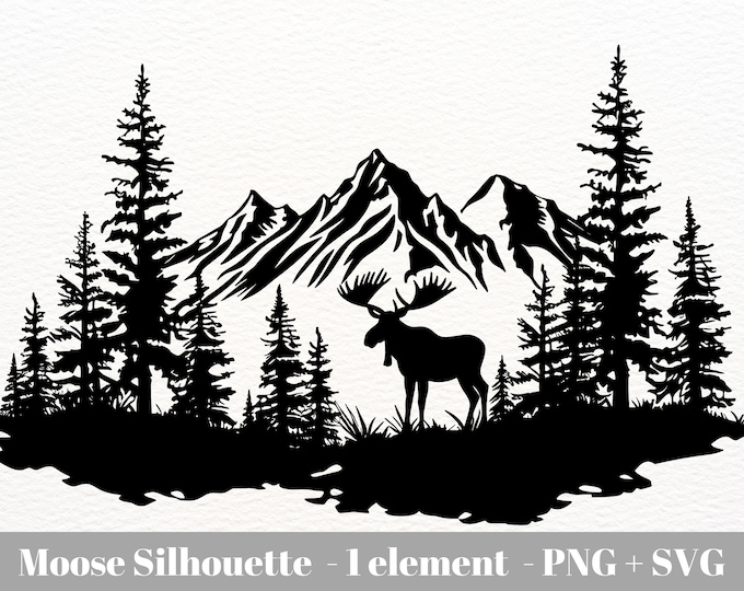 Detailed Moose Svg File Cricut, Moose Silhouette With Forest, Mountain ...