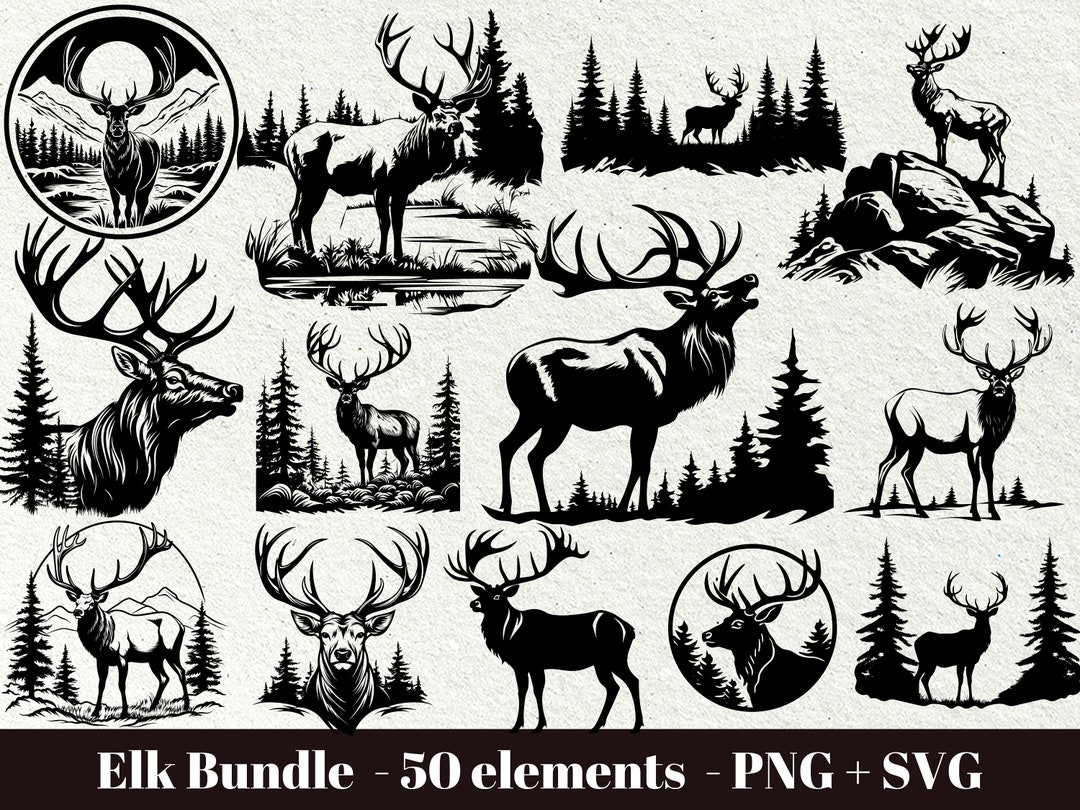 Elk Svg Bundle / Elk Mountain Svg / Elk in the Forest Svg / Forest ...