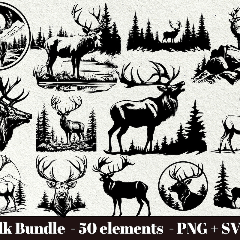 Elk With Trees Dxf - Etsy