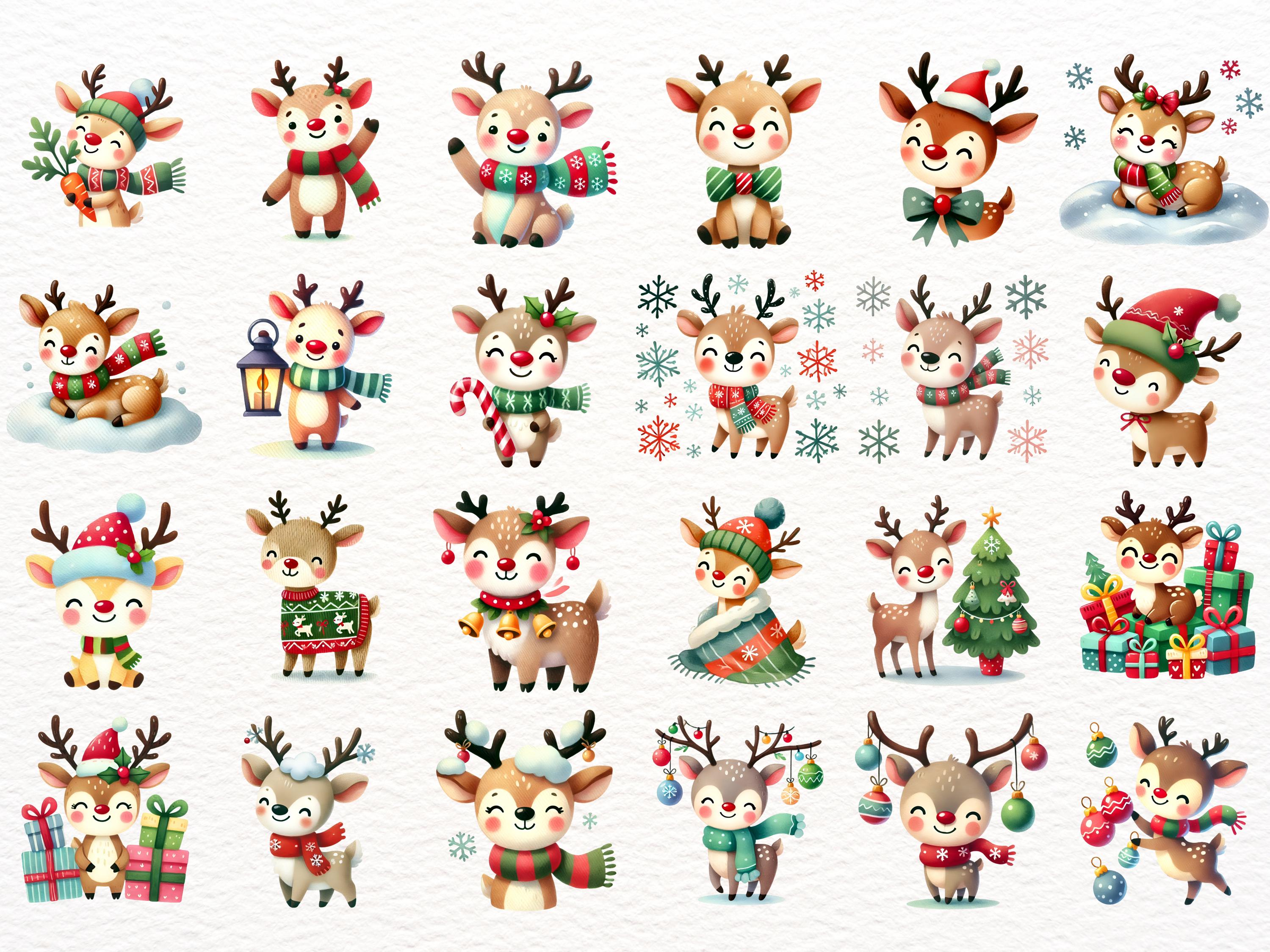 Cute Christmas Reindeer Clipart / Watercolor Christmas Reindeer Clipart ...