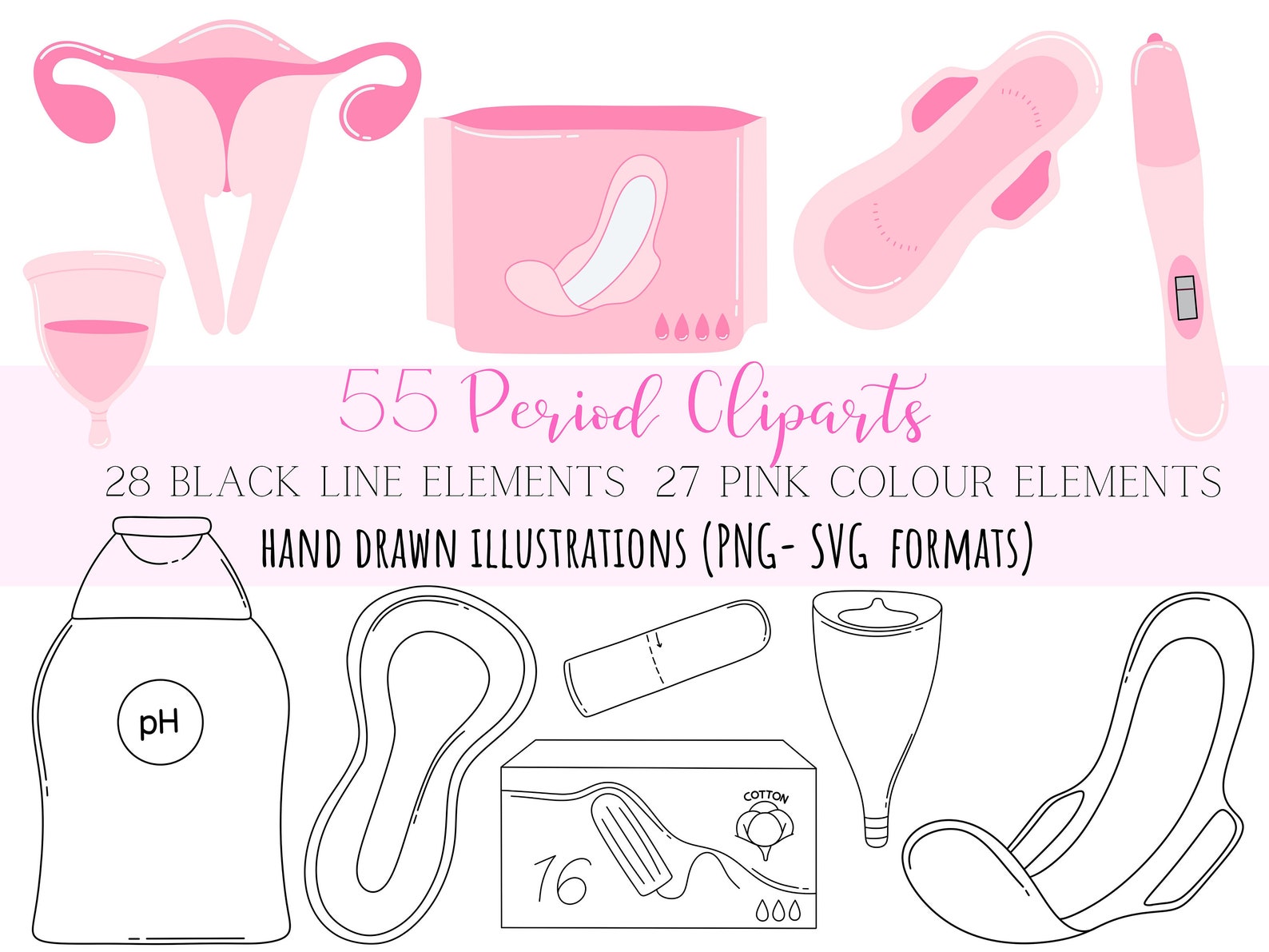 Period Clipart / Feminine Hygiene PNG /menstration Art Digital Instant ...