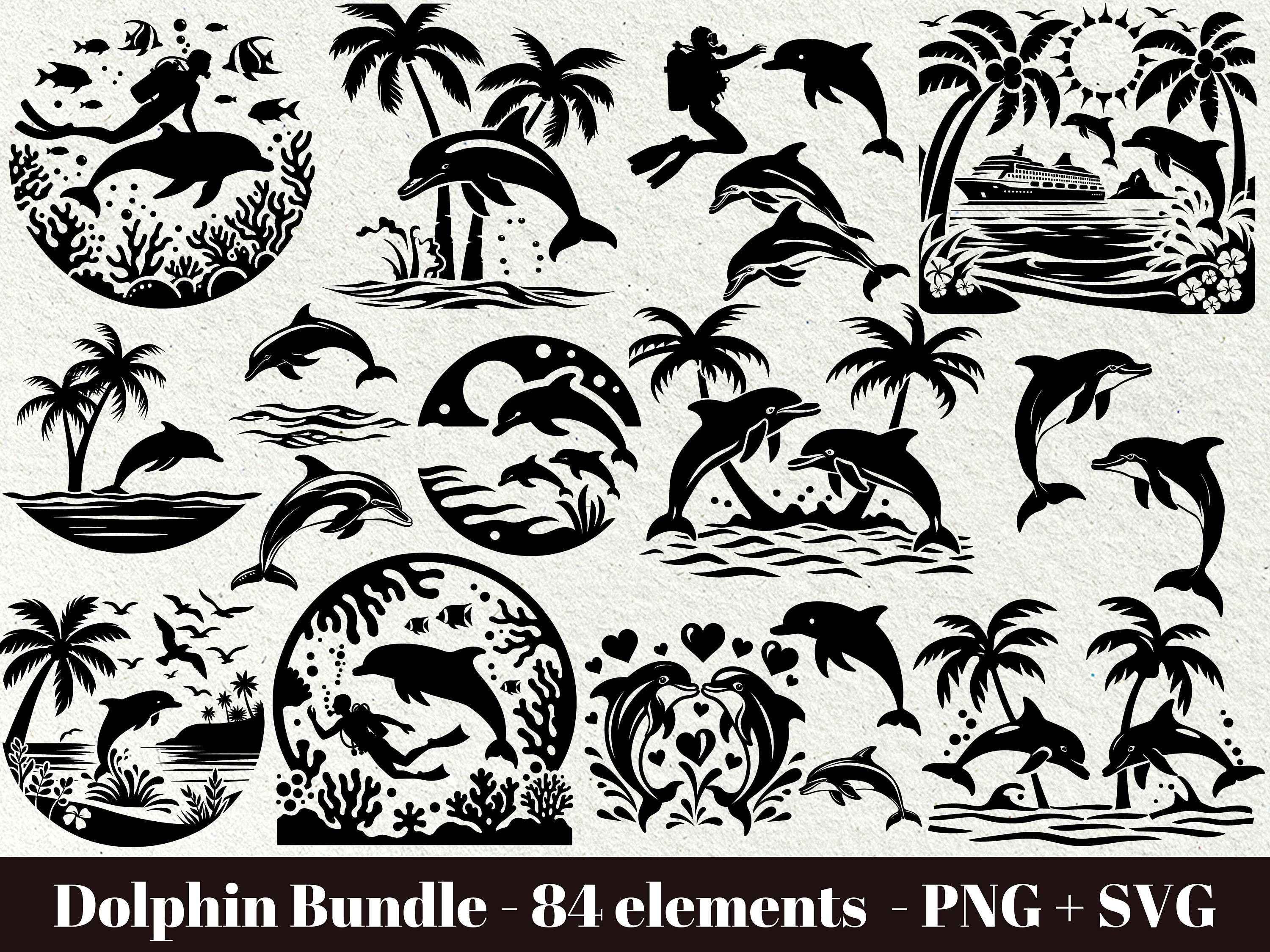Dolphins Svg Bundle / Beach Scene Svg / Dolphin Palm Tree Sunset ...