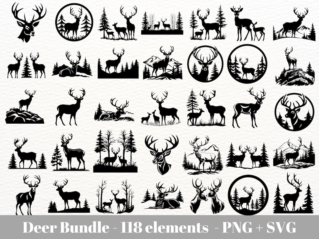 Hirsch im Wald SVG / Hirschkopf Vektor-Svg Png-Datei / Hirsch im Wald ...