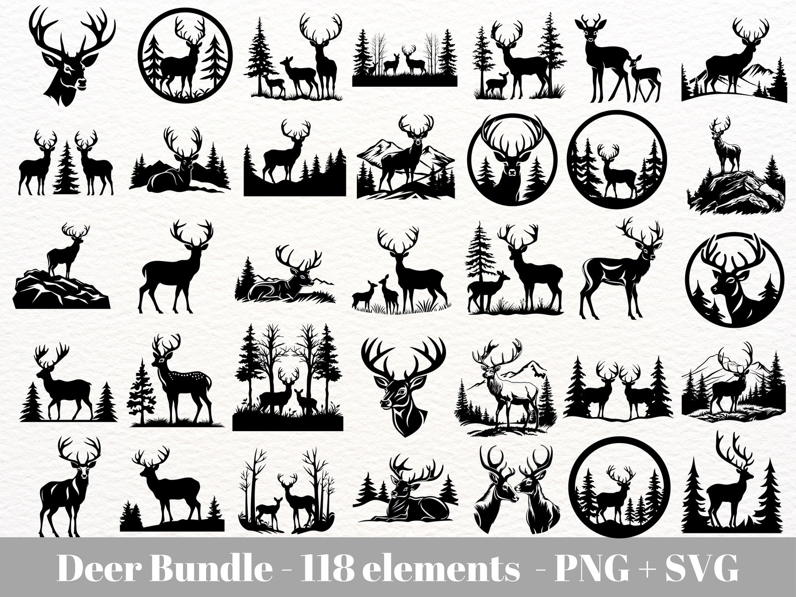 Hirsch im Wald SVG / Hirschkopf Vektor-Svg Png-Datei / Hirsch im Wald ...