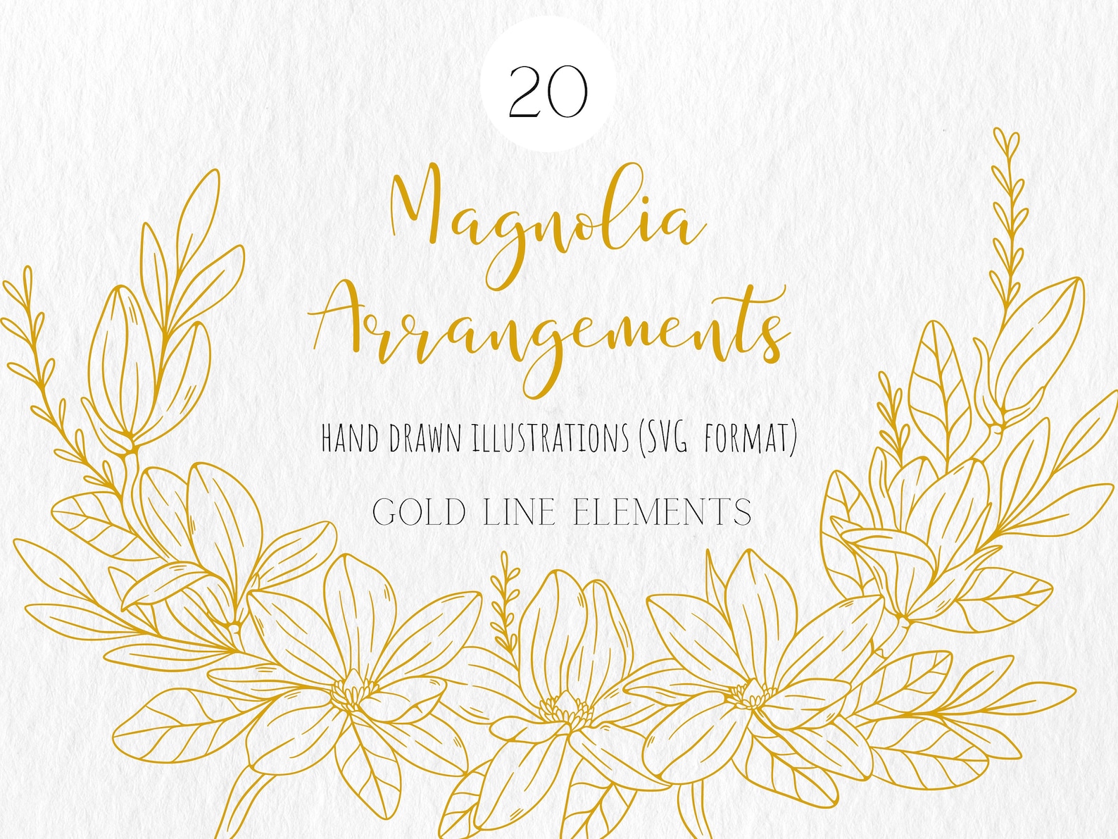 Gold Wreath Clipart / Gold Line ART Flowers / Floral Arrangement PNG ...