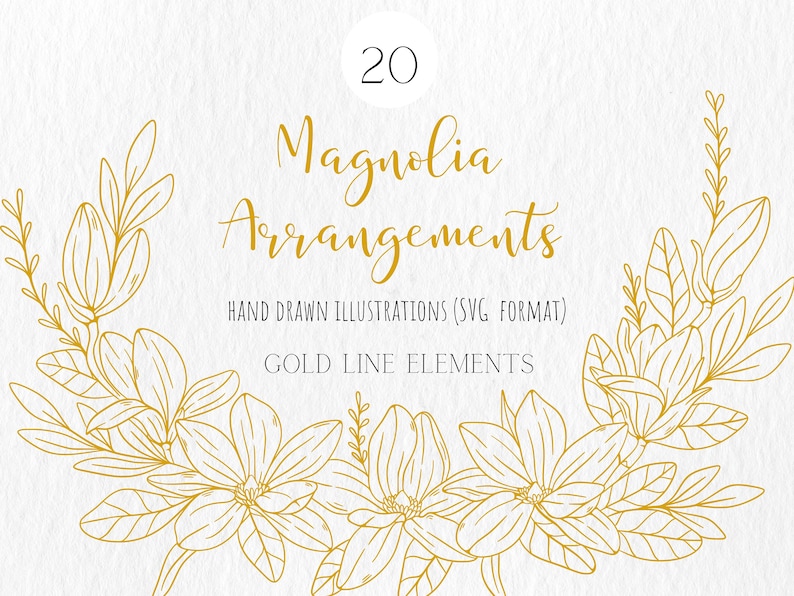 Gold Wreath Clipart / Gold Line ART Flowers / Floral - Etsy