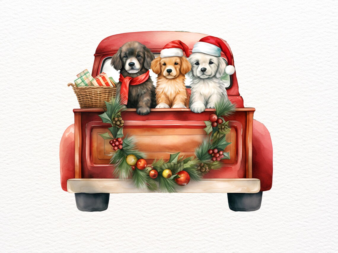 Christmas Red Truck Clipart / Watercolor Christmas Truck Clipart ...