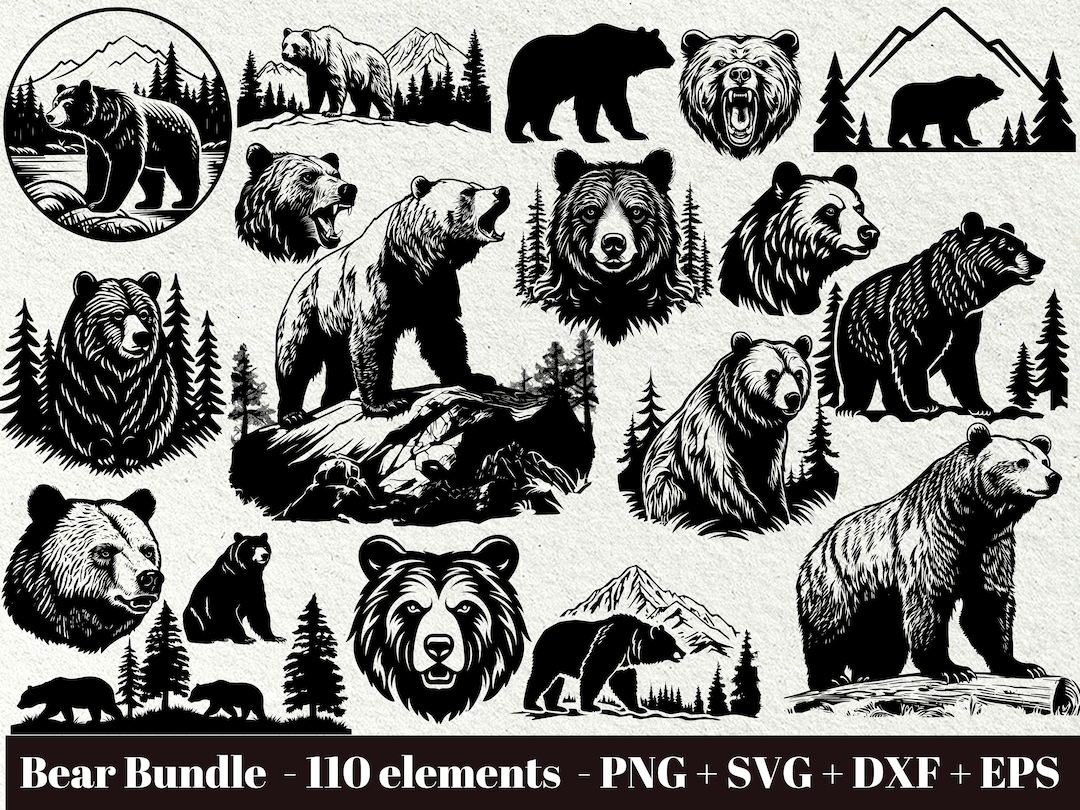 Bear SVG Bundle / Bear Head Svg / Bear Clipart PNG / Roaring Bear Svg ...