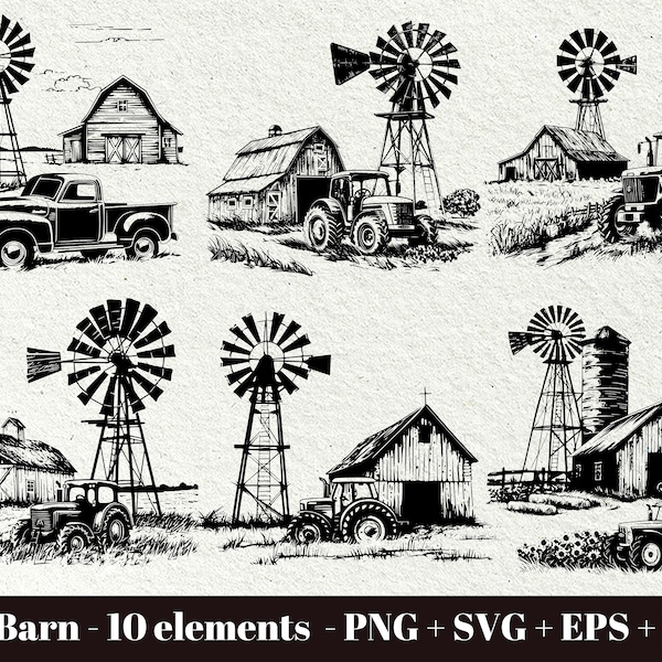 Old Barn and Tractor Svg - Etsy
