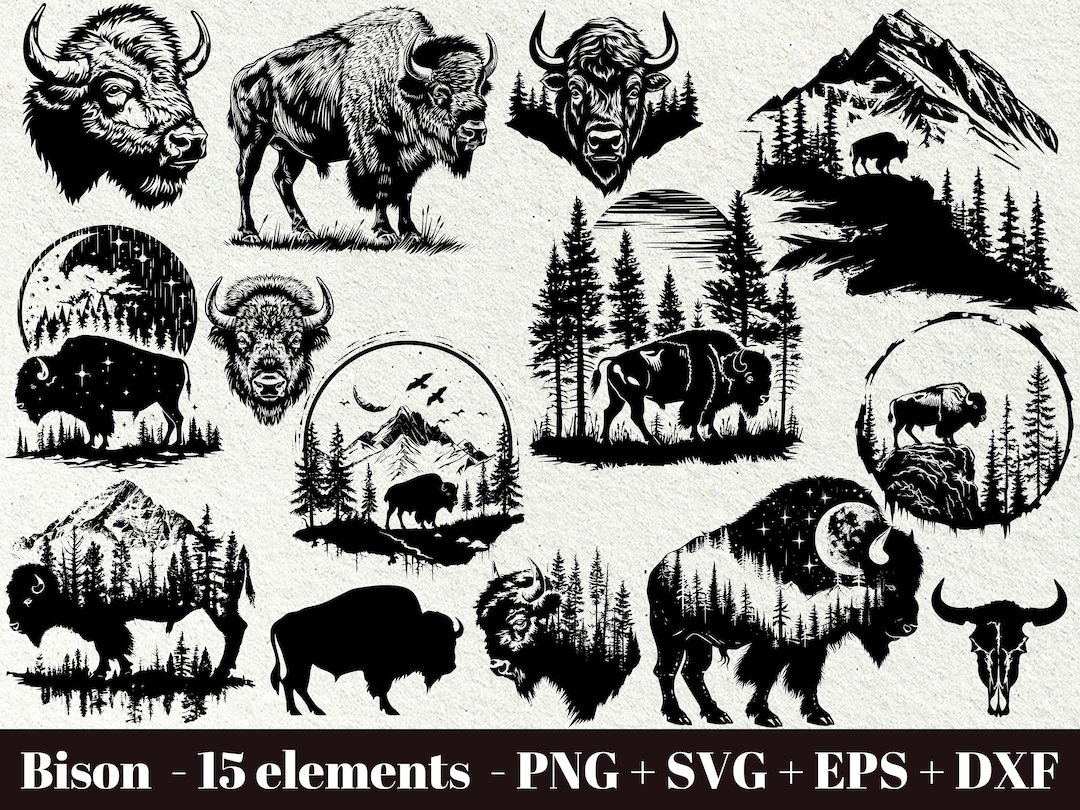 Bison SVG Bundle / Bison Cut Files for Cricut / Bison Mountain PNG ...