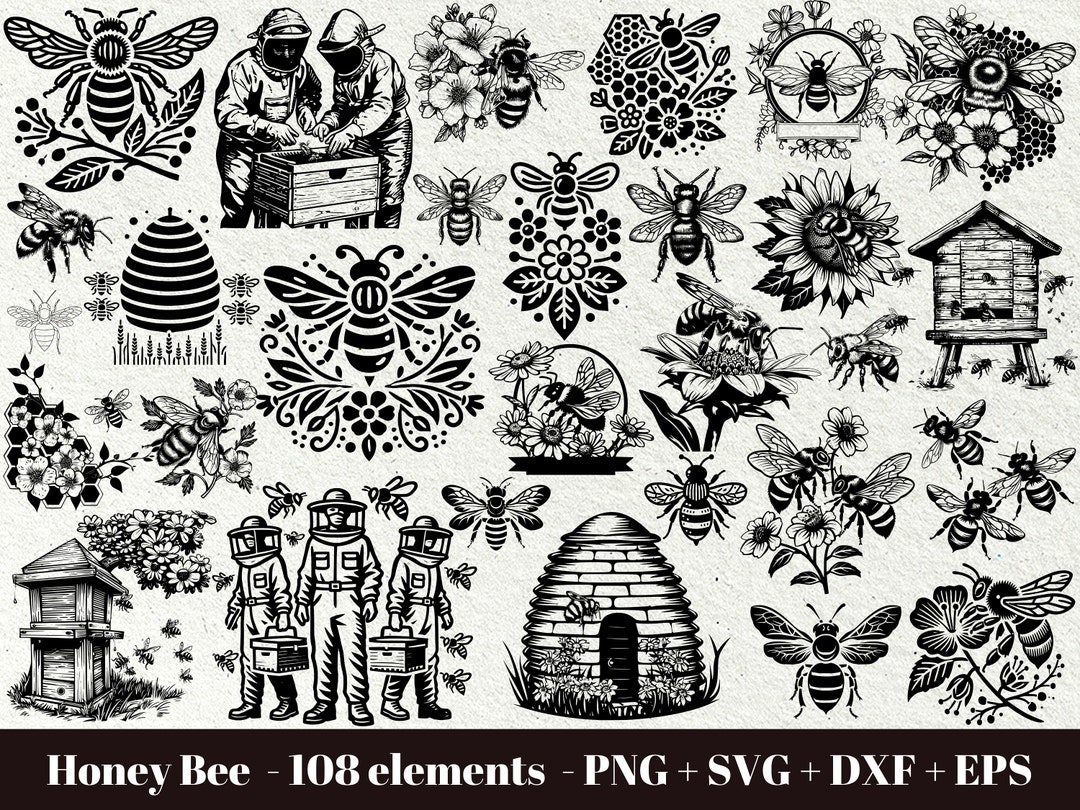 Bee Svg Bundle / Bee and Flower Svg / Honey Bee Black and White ...