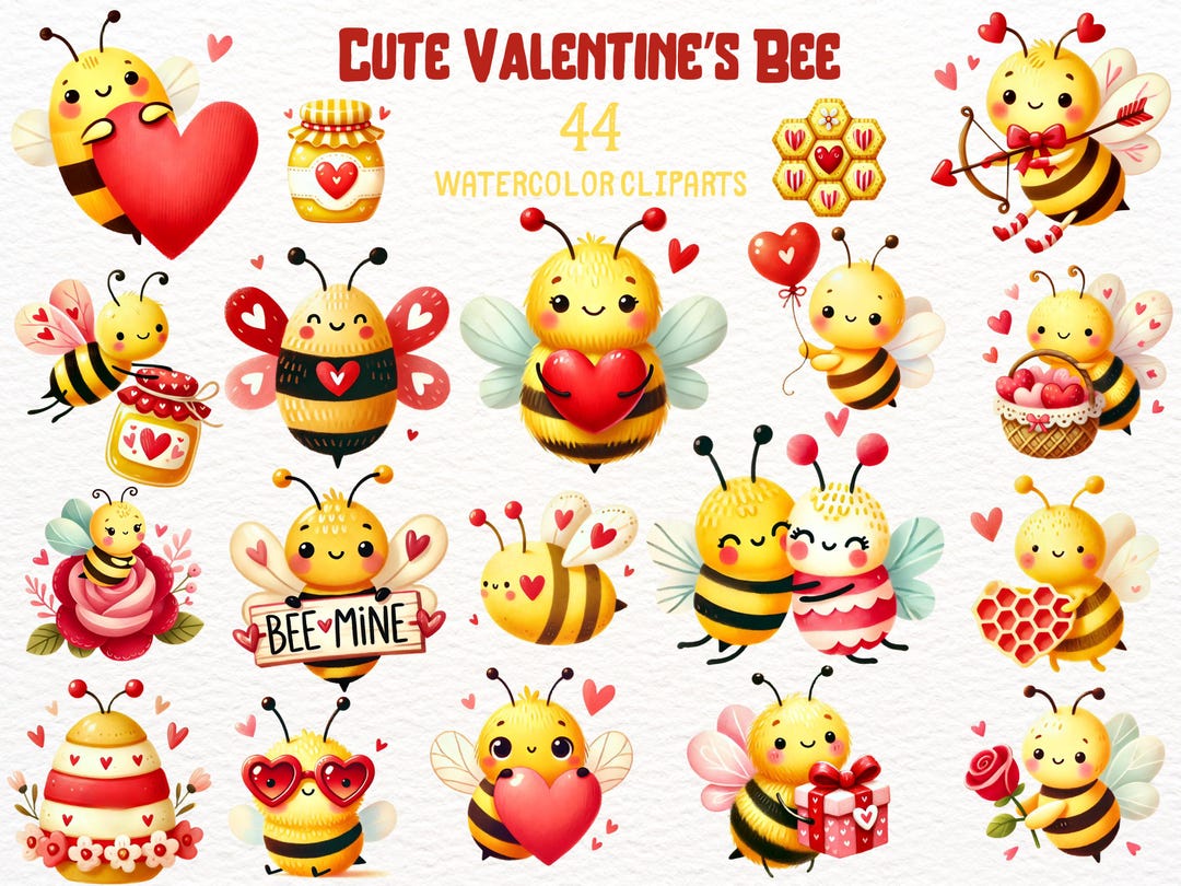 Cute Valentine's Day Bee Clipart / Honey Bee Clipart Bundle / Cute Bee ...