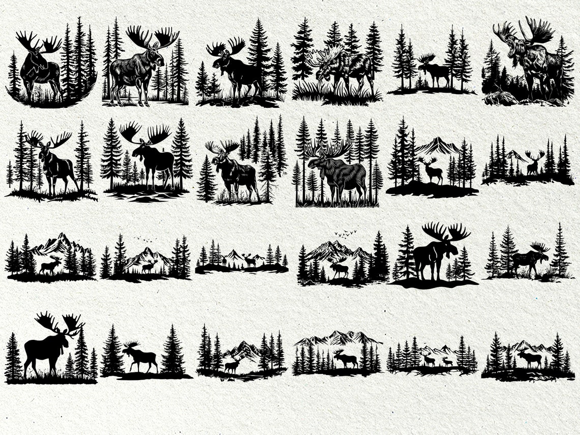 Moose Silhouette Svg / Moose Hunting Svg / Moose in the Woods Svg ...