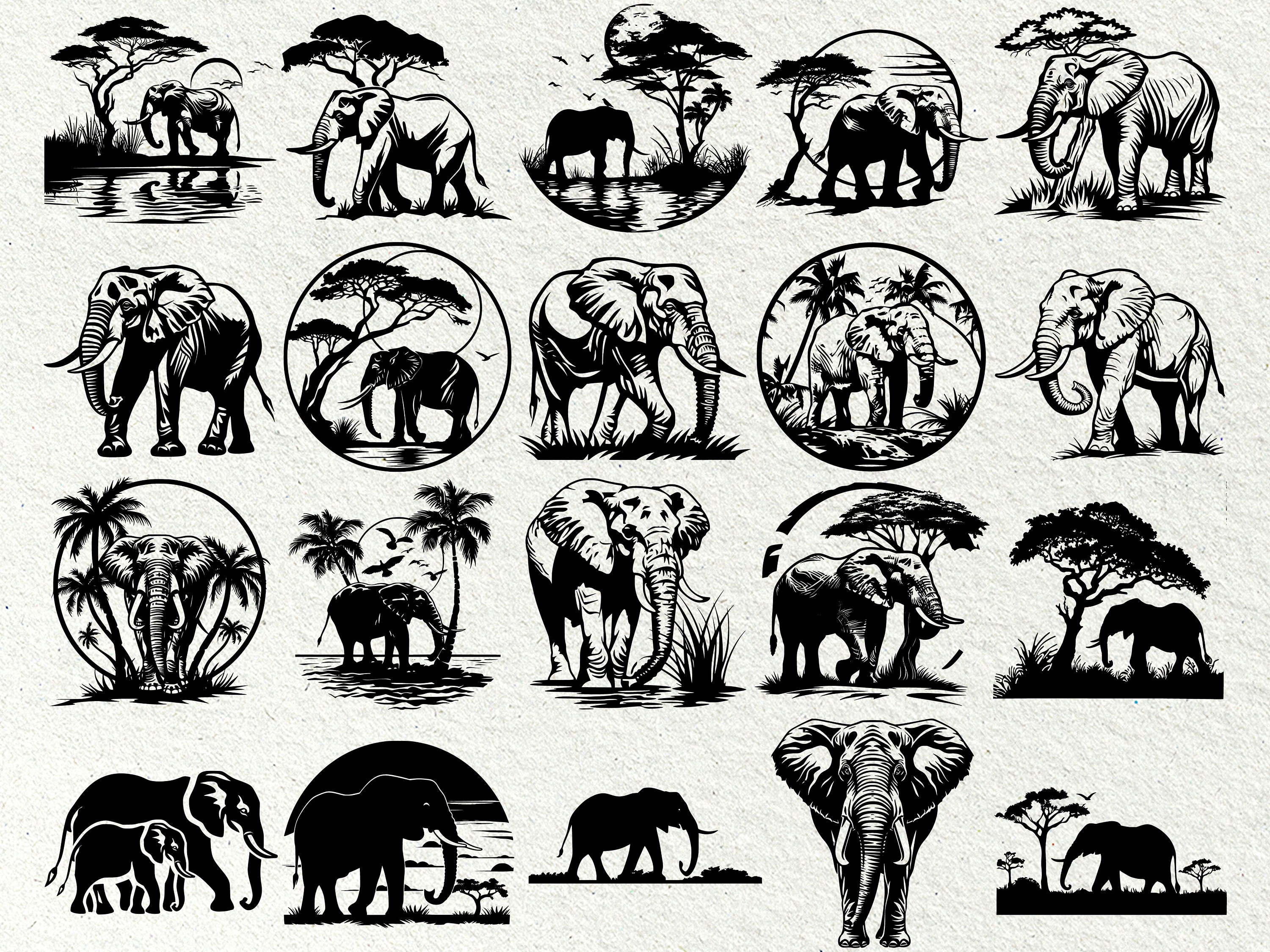 Elephant Svg Bundle / Safari Scene Svg / Elephant Svg Files / Floral ...