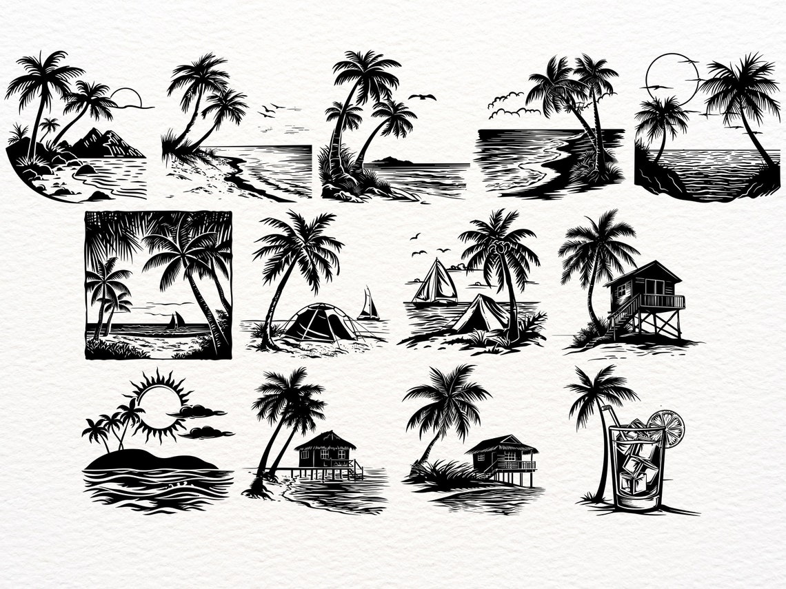 Beach Scene Svg Bundle / Sunset Beach Svg / Sunset Landscape / Nature Scene / Tropical Svg Files ...