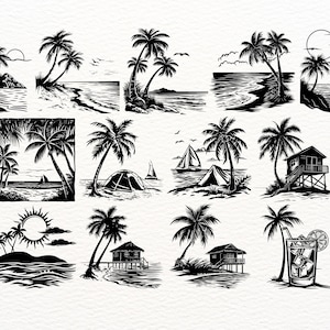 Beach Scene Svg Bundle / Sunset Beach Svg / Sunset Landscape / Nature ...