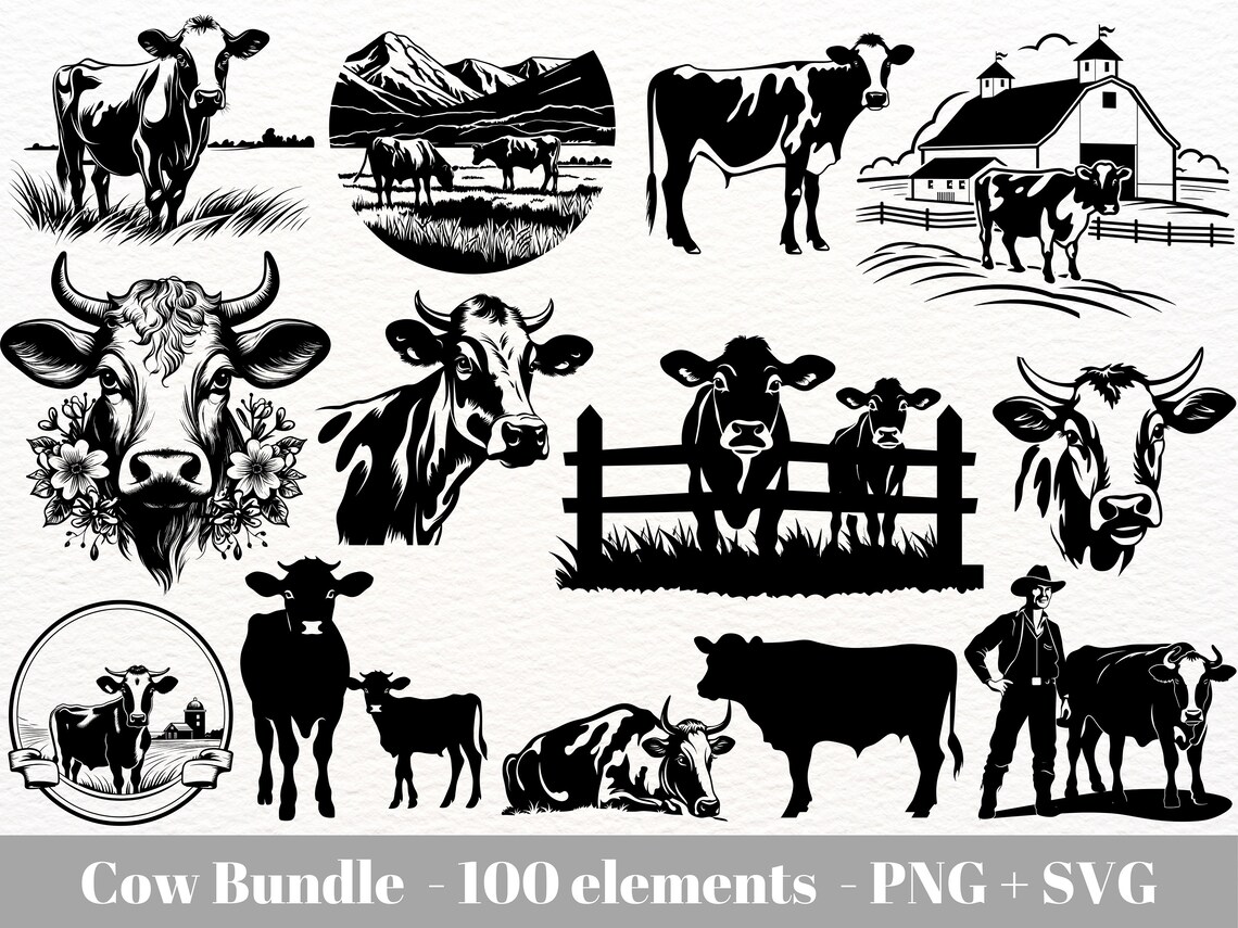 Cow Svg Bundle / Cow Head Svg / Farm Animal Svg for Cricut / Cow Farm ...