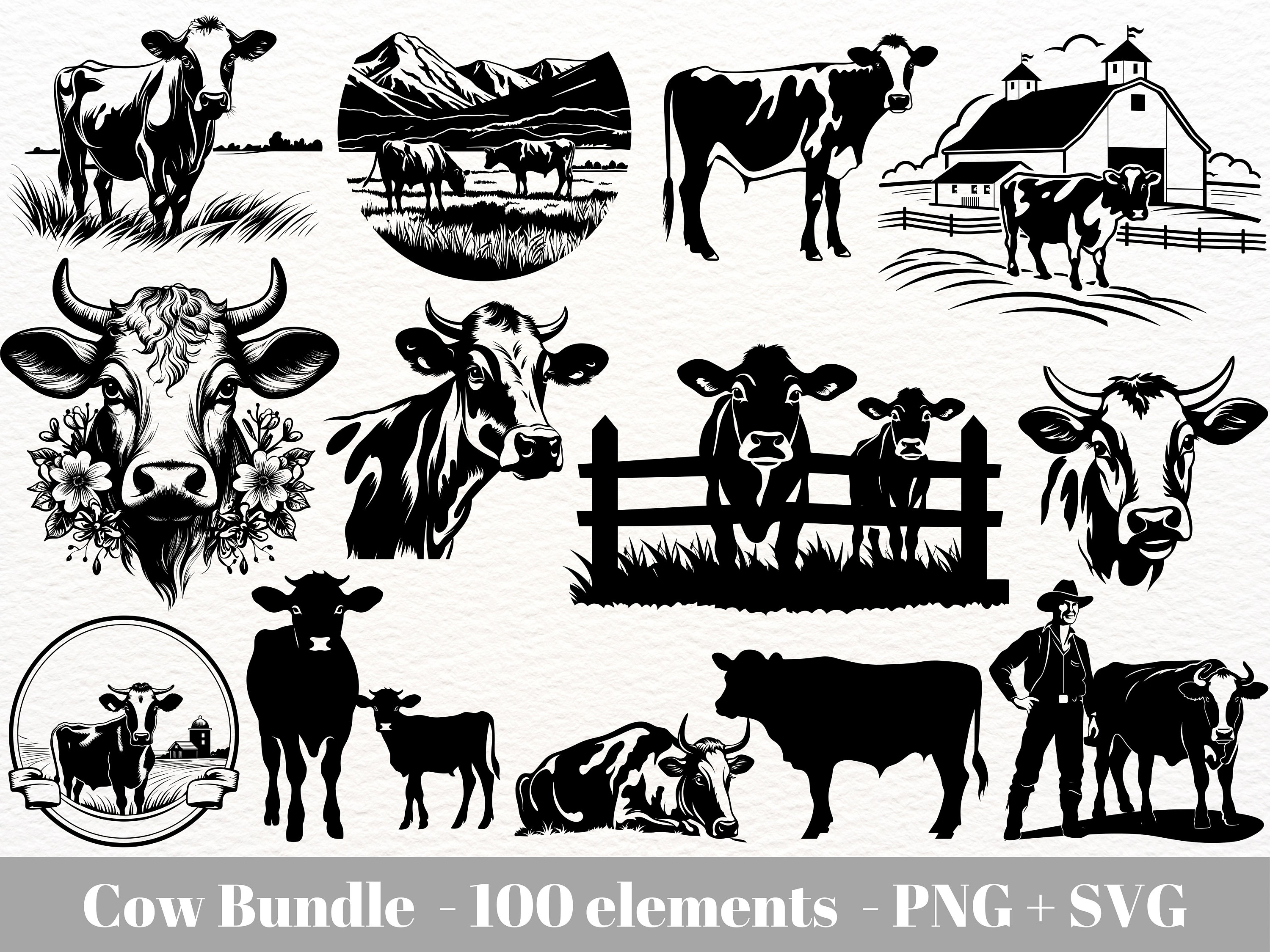 Cow Svg Bundle / Cow Head Svg / Farm Animal Svg for Cricut / Cow Farm ...