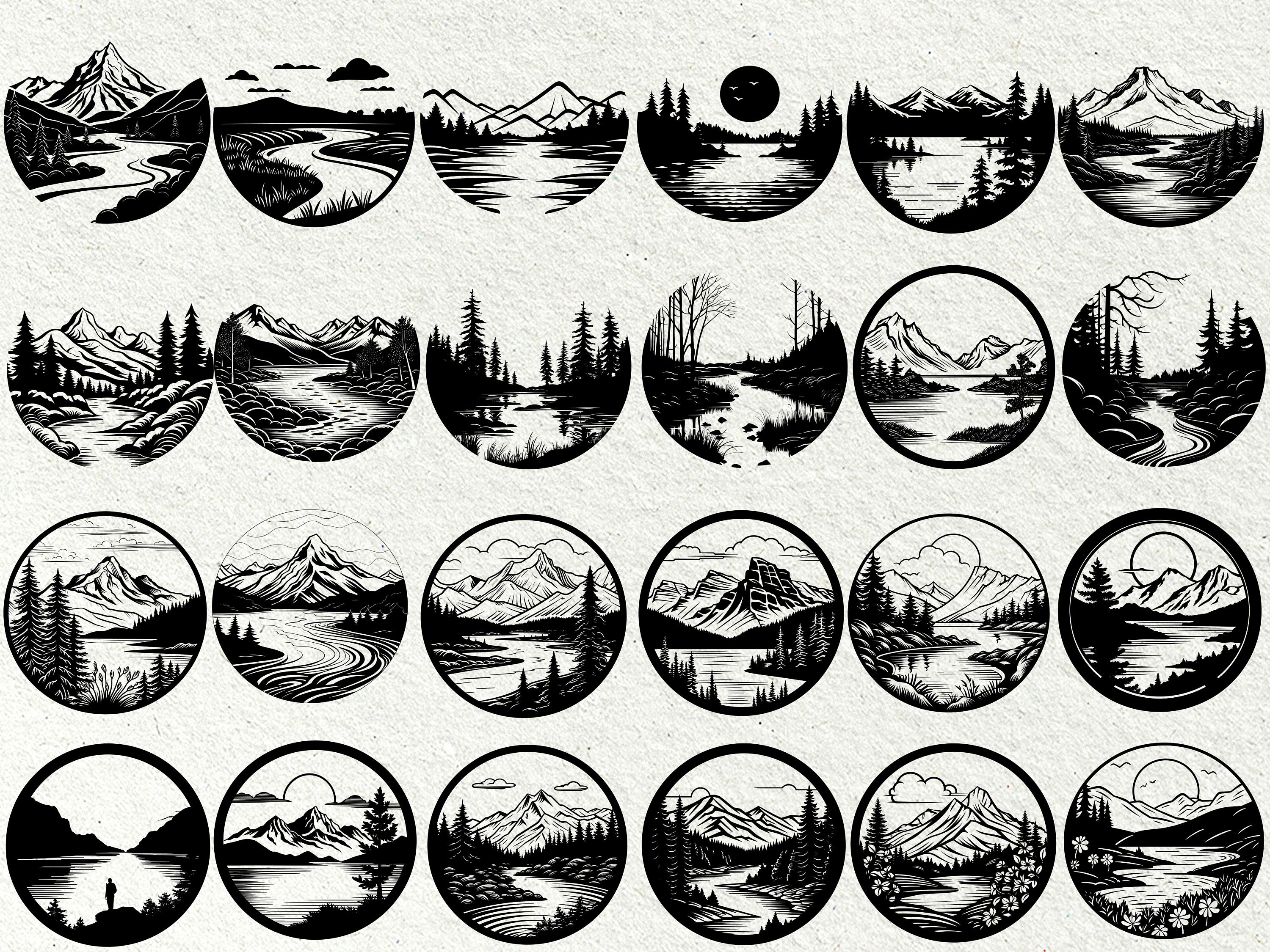 River Scene Svg / Landscape Svg Wood / River Svg File / Mountain and ...