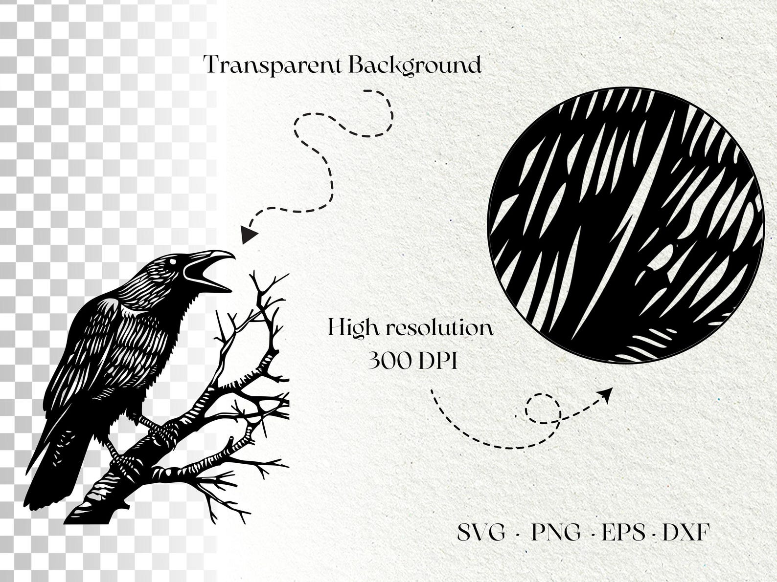 Raven on Tree Branch Svg / Crow Bird Svg Wood Cut / Crow Silhouette ...