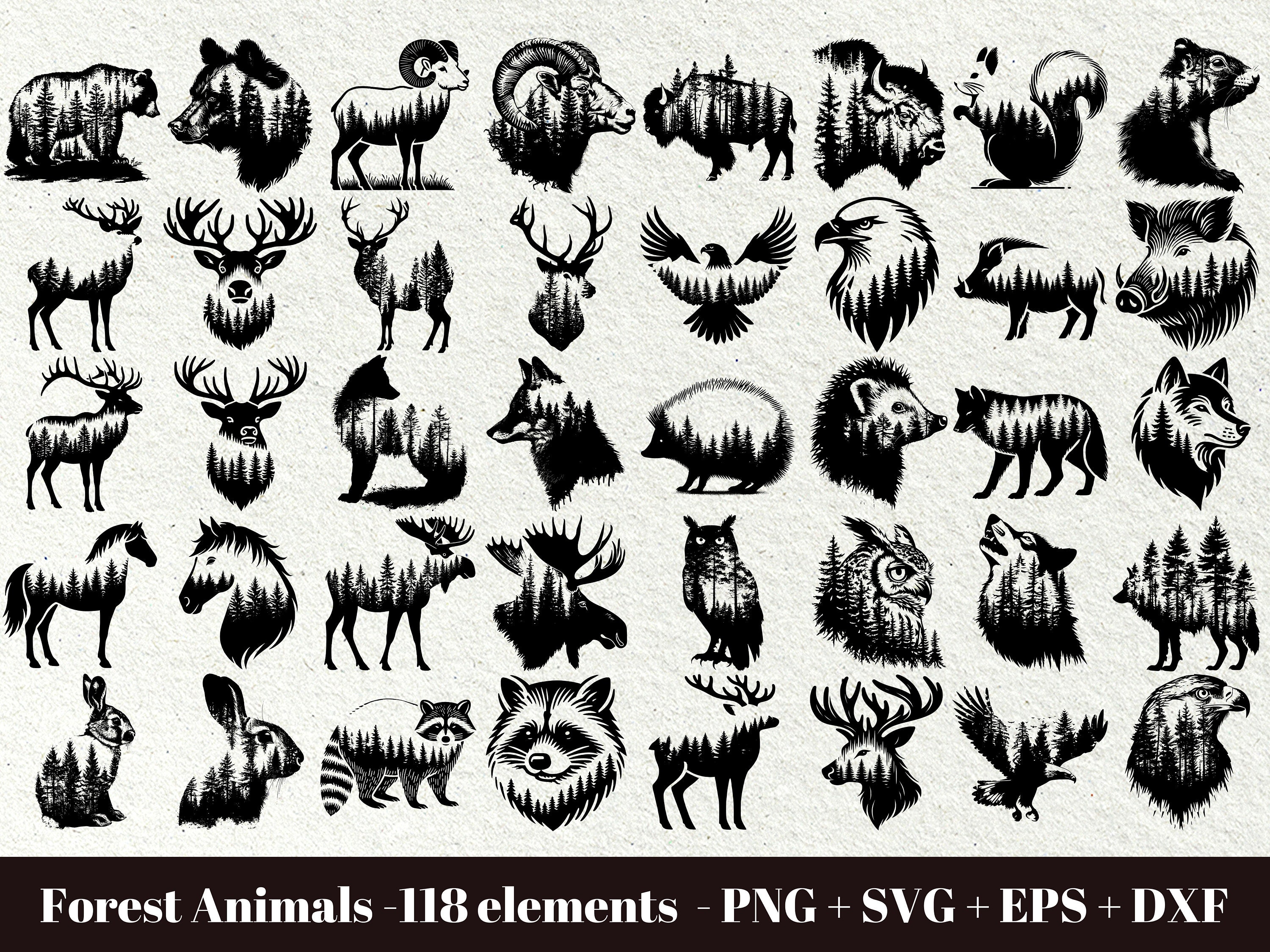 Animal SVG Bundle / Wilderness SVG Bundle / Double Exposure for Laser ...