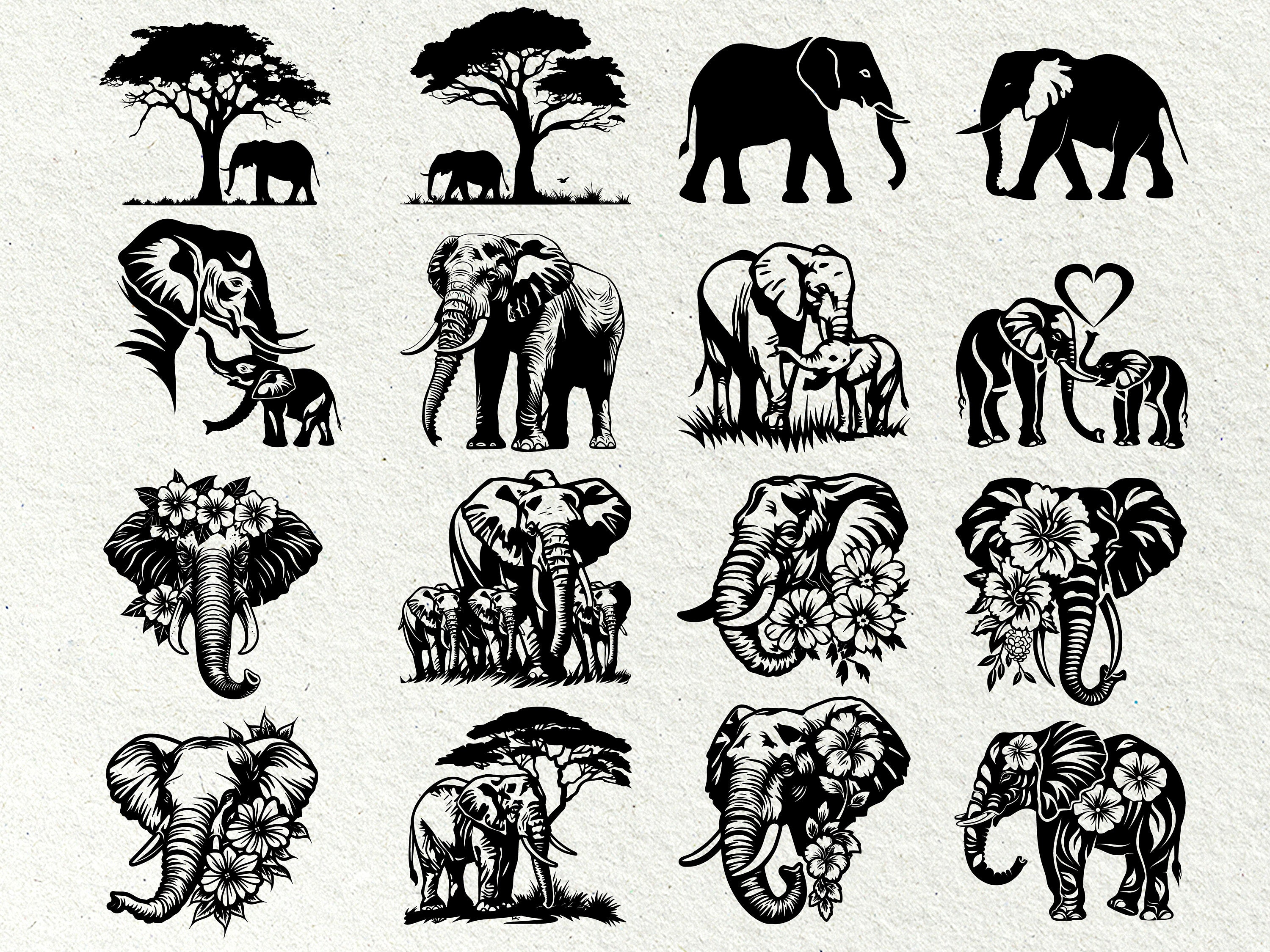 Elephant Svg Bundle / Safari Scene Svg / Elephant Svg Files / Floral ...