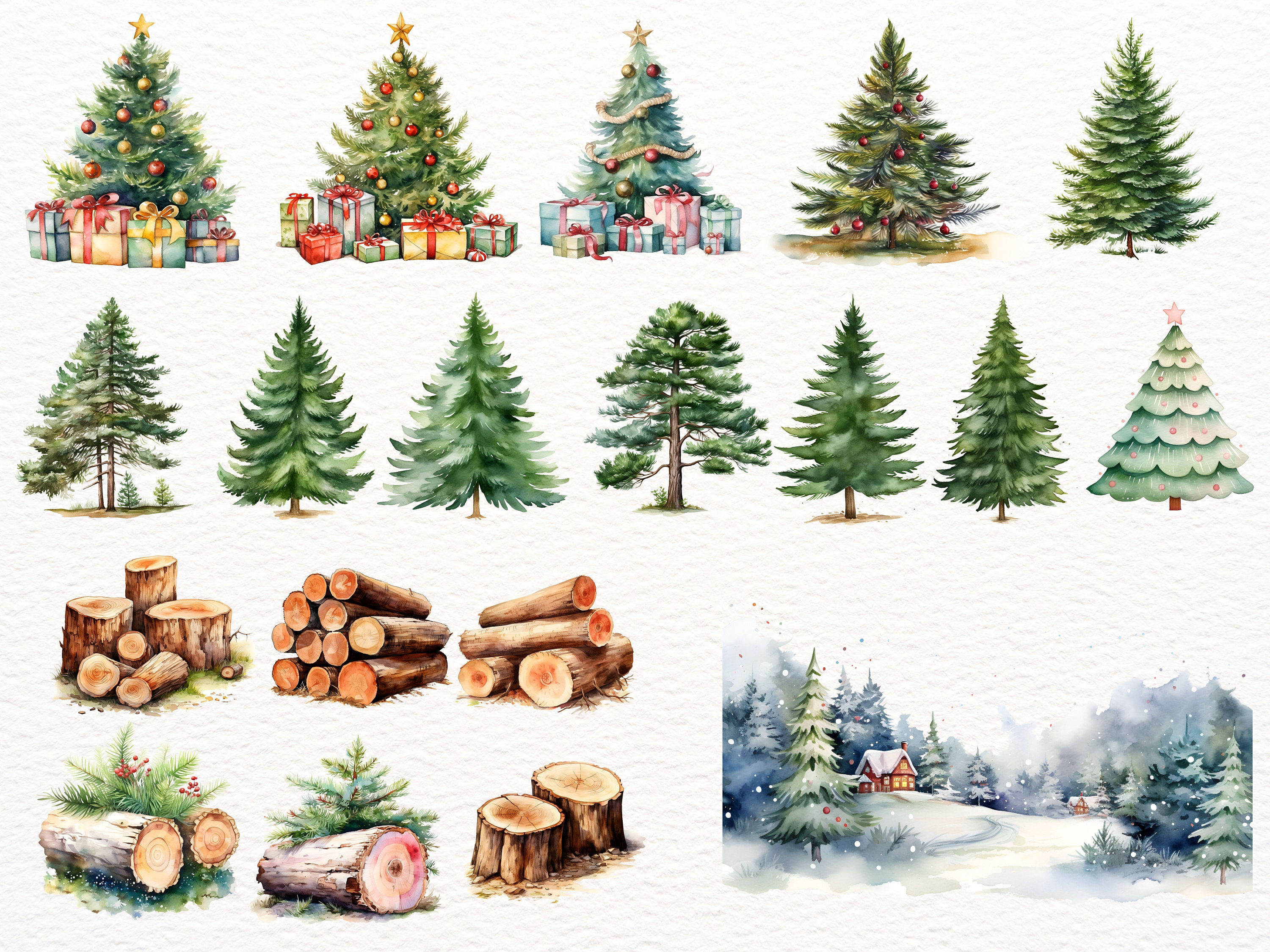 Christmas Woodland Animals Clipart / Christmas Illustration Digital ...