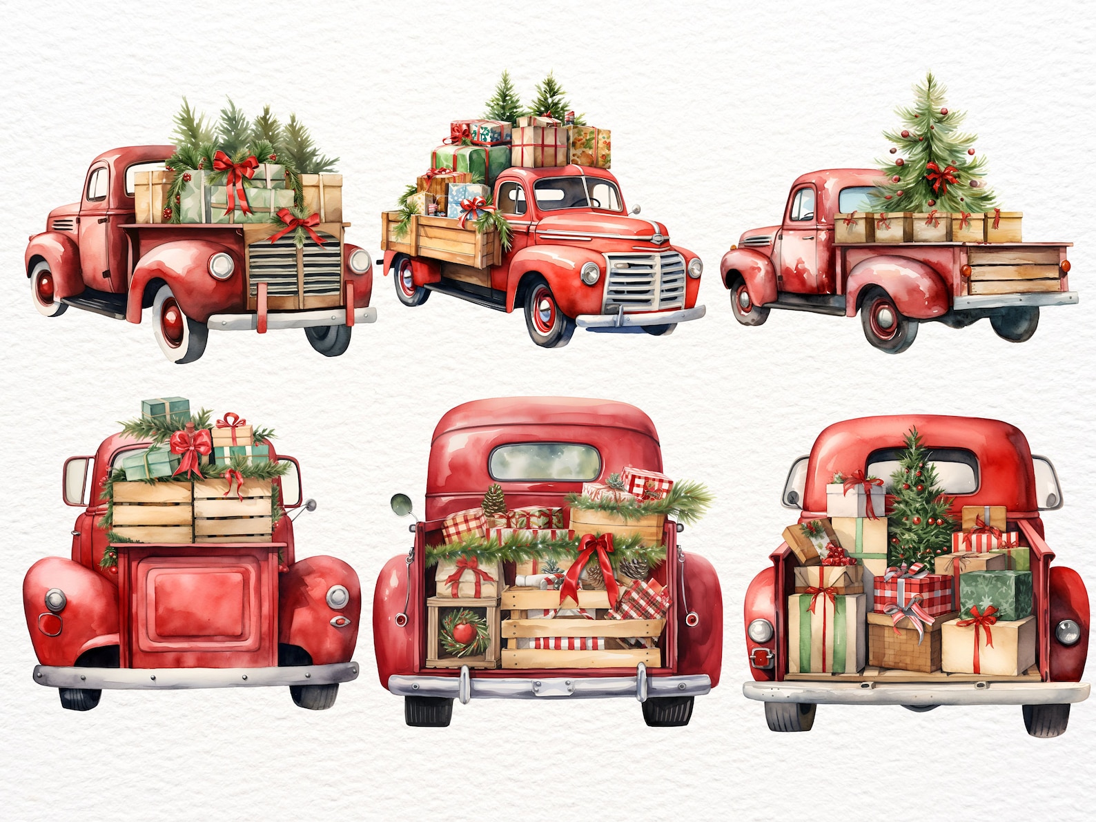 Christmas Red Truck Clipart / Watercolor Christmas Truck Clipart ...