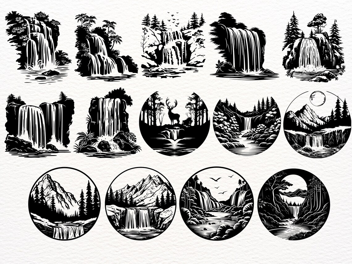 Waterfall Svg / Mountain Waterfall SVG / Landscape Svg Wood / Nature ...